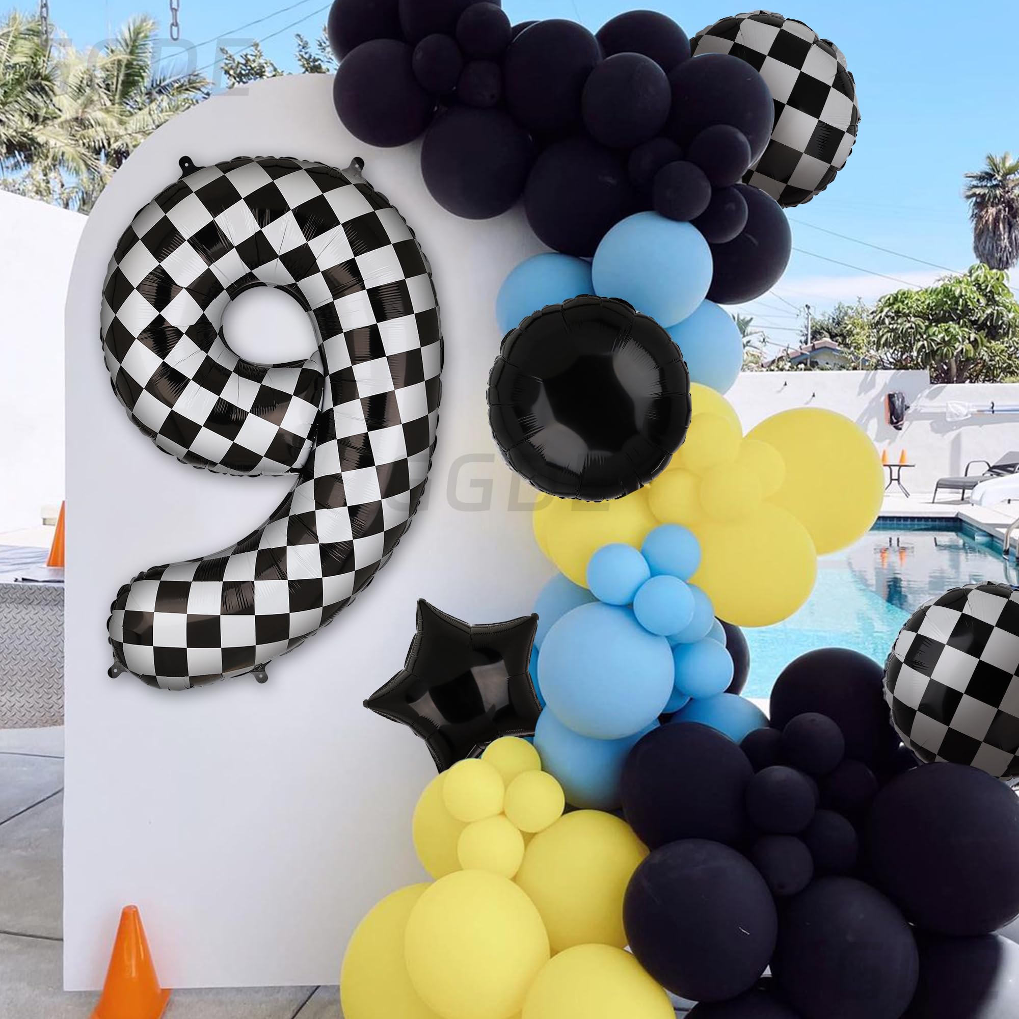 Snapklik.com : 40 Inch Checkered Number Balloon 9 Black And White Race ...
