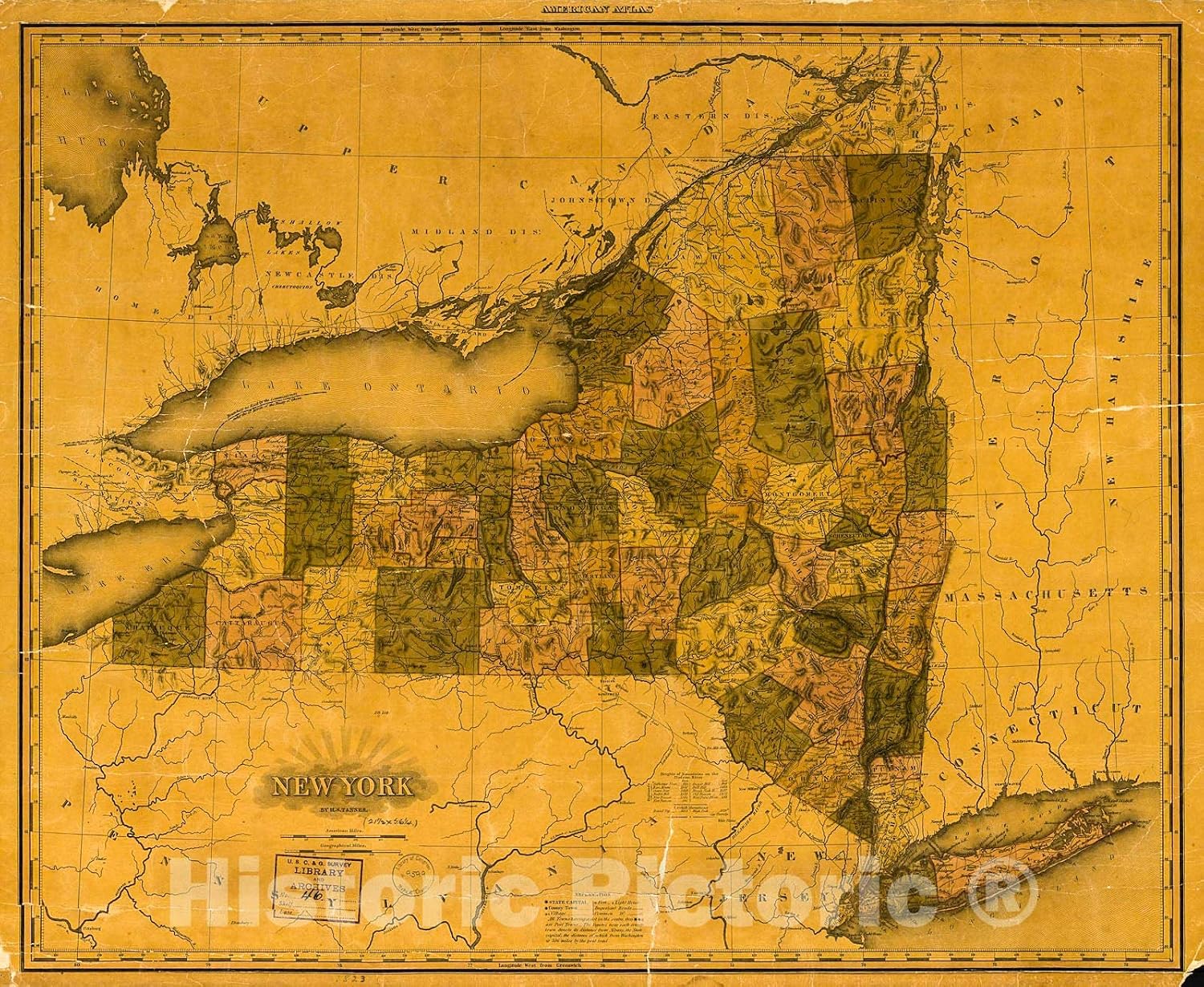 Amazon.com: Historic 1823 Wall Map - New York 30in x 24in: Posters & Prints