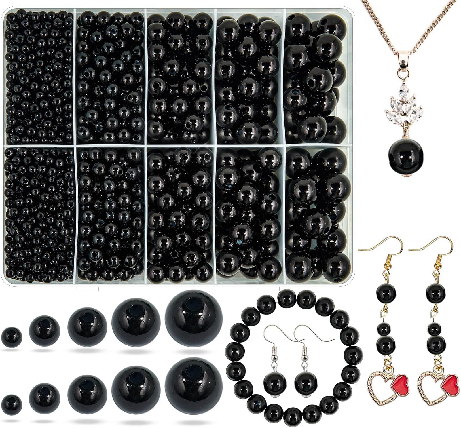 Amazon.com: Set of Genuine Czech Glass Round Black Beads 3mm, 4mm, 6mm ...