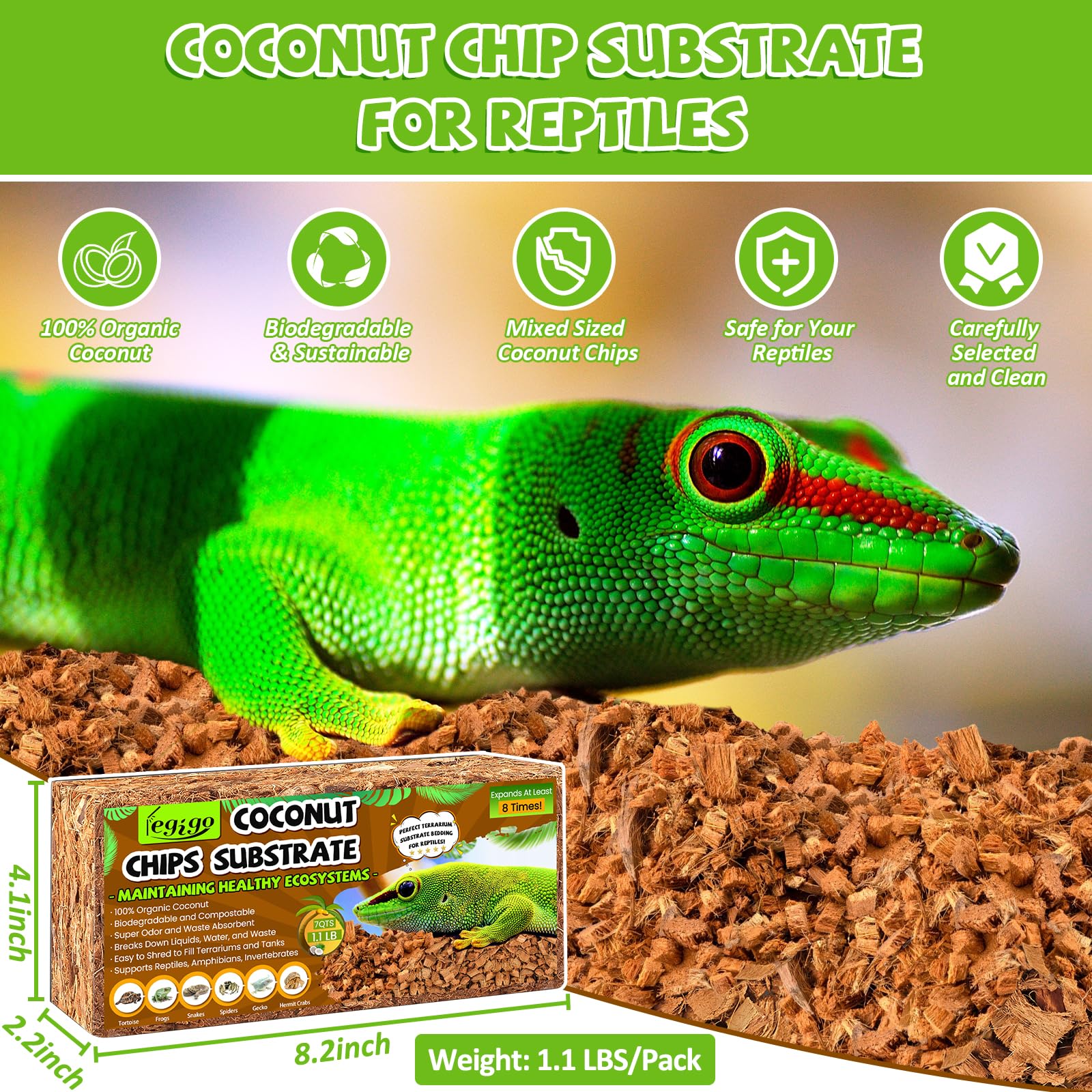 Snapklik.com : 4 Pack Coconut Chip Substrate For Reptiles, Natural Coco ...