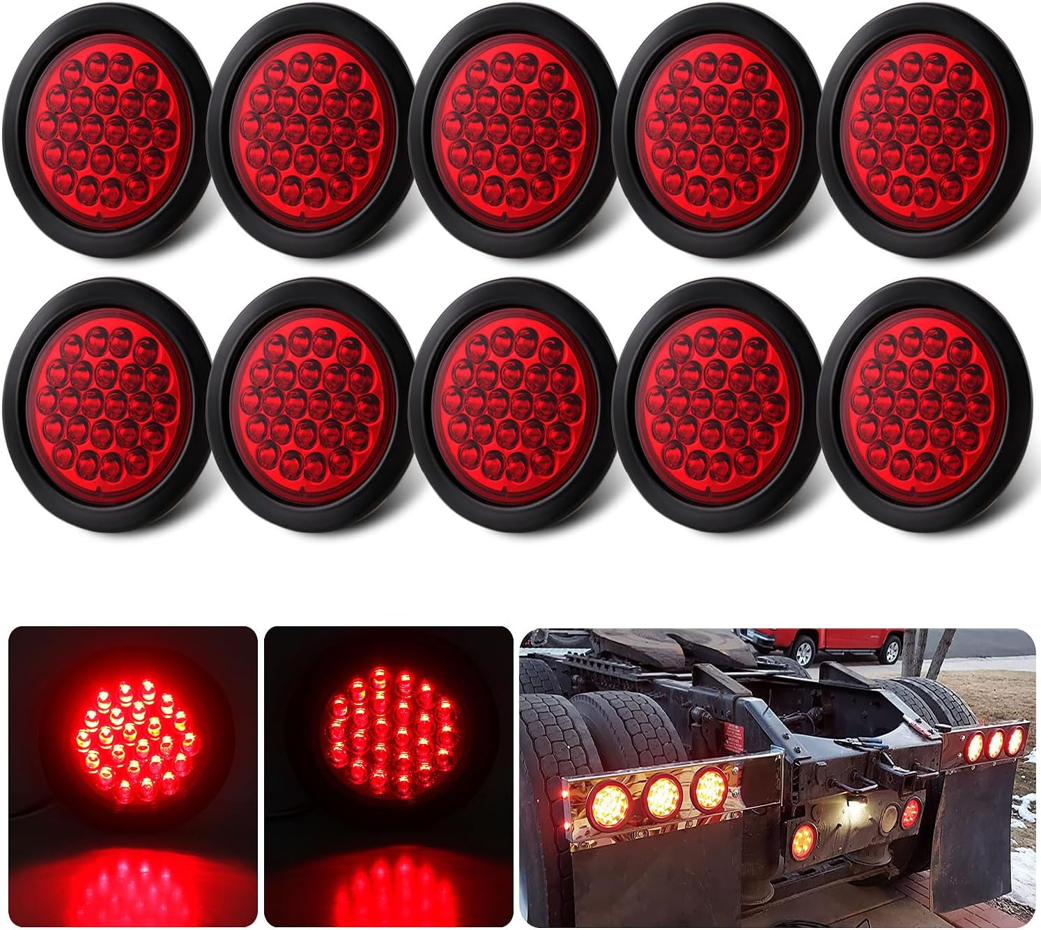 Amazon.com: 10Pcs 4" Inch Round Red LED Trailer Tail Lights 24 LED 4 ...