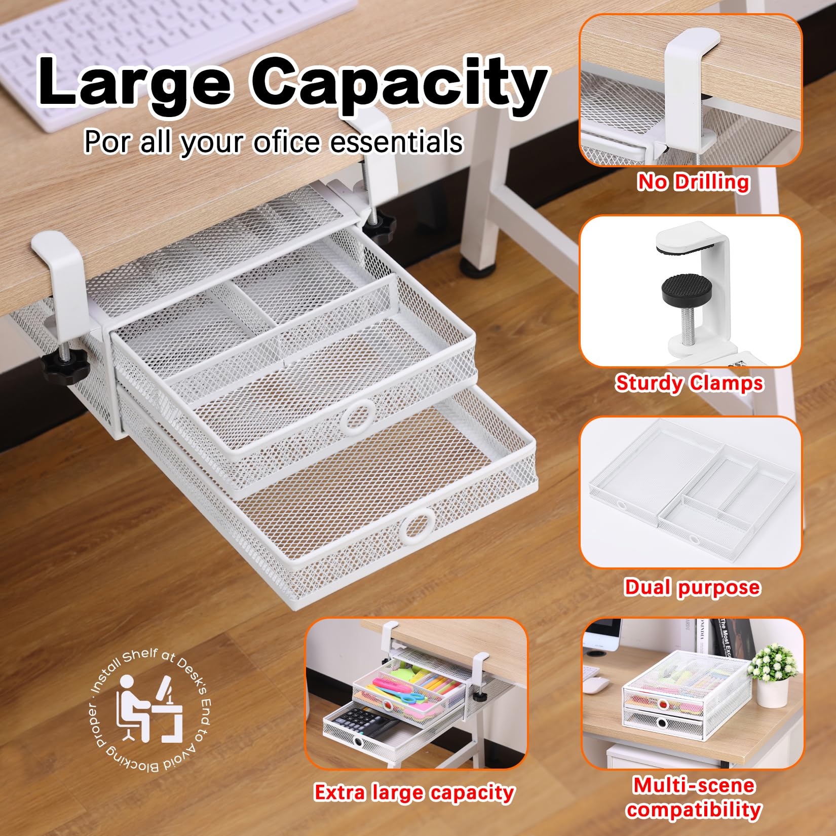 Snapklik.com : ROSYLINE Under Desk & Desktop Drawer Organizer - 2-Tier ...