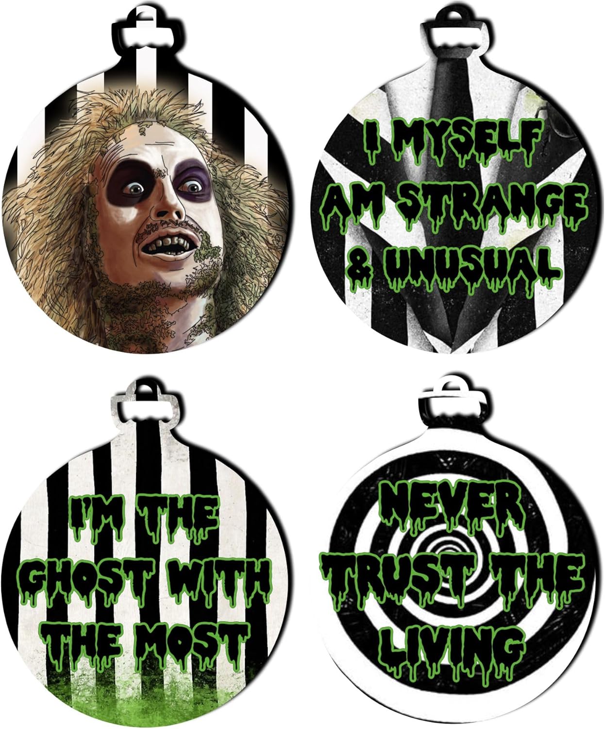 Set of 4 Beetlejuice-Inspired Wooden Baubles - Unique Halloween and ...