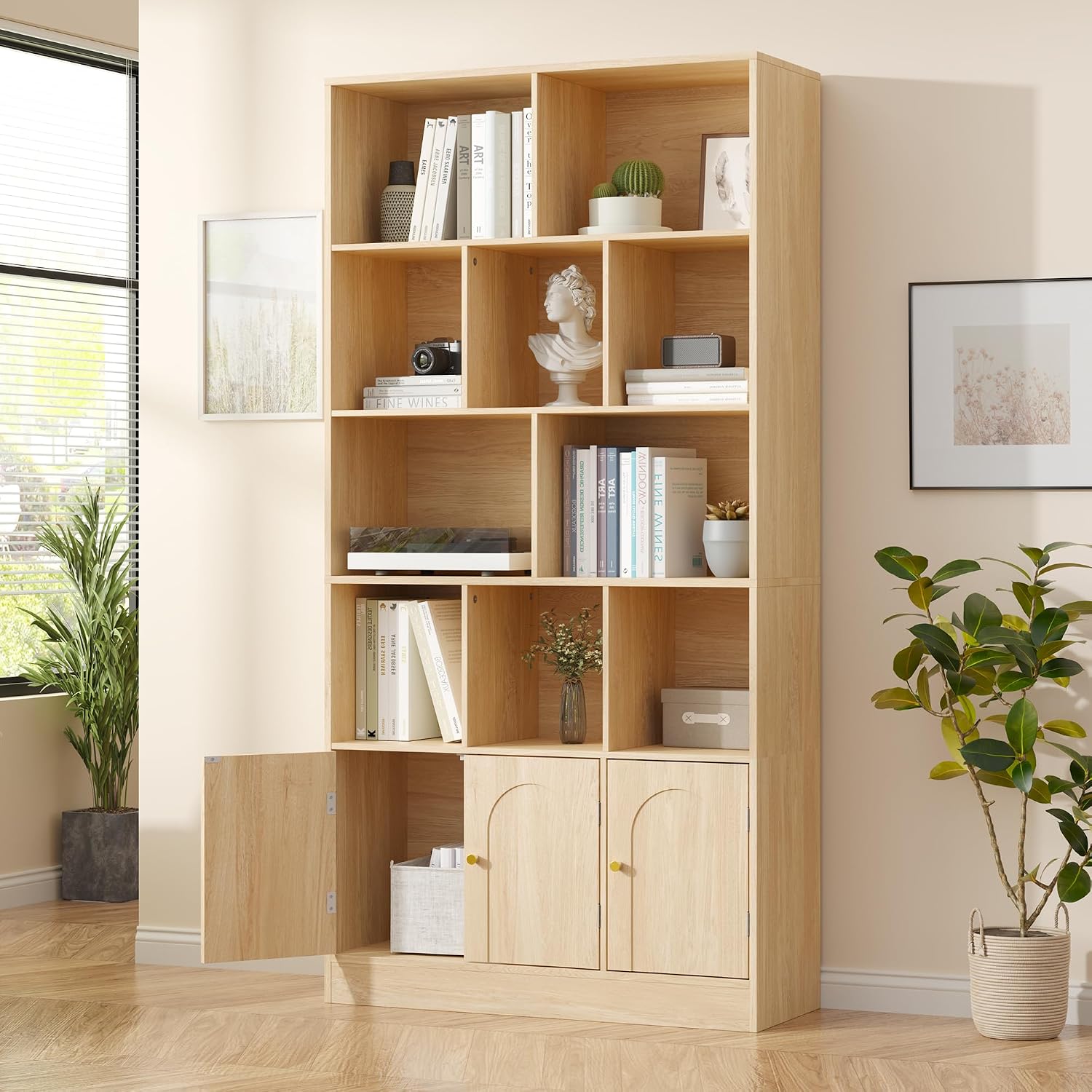 Amazon.com: Housoul 71" Tall Bookshelf with 10 Cubes and 3 Doors, 4 ...