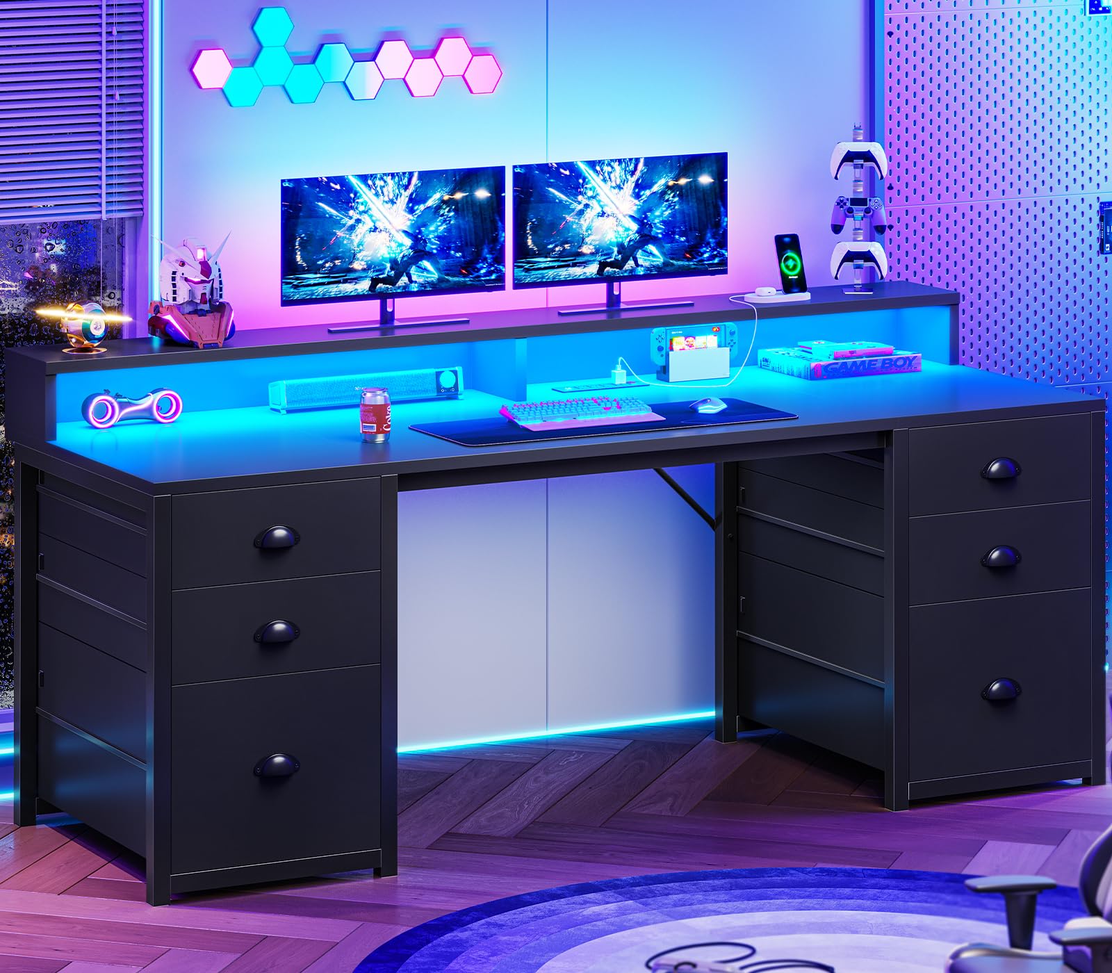 Amazon.com: SEDETA 63” Computer Desk with 6 Drawers & Power Outlet ...