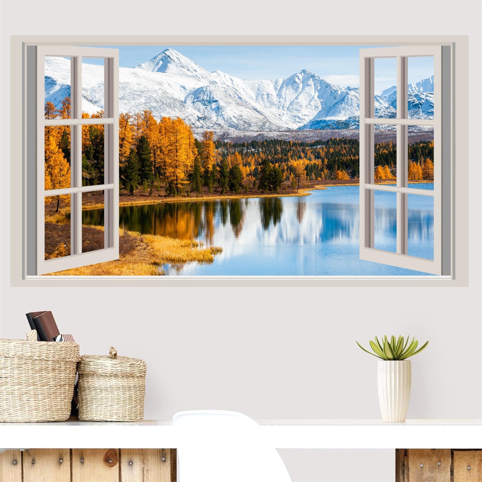 Amazon.com: Nature Landscape Faux Windows Wall Decals Winter Mountain ...