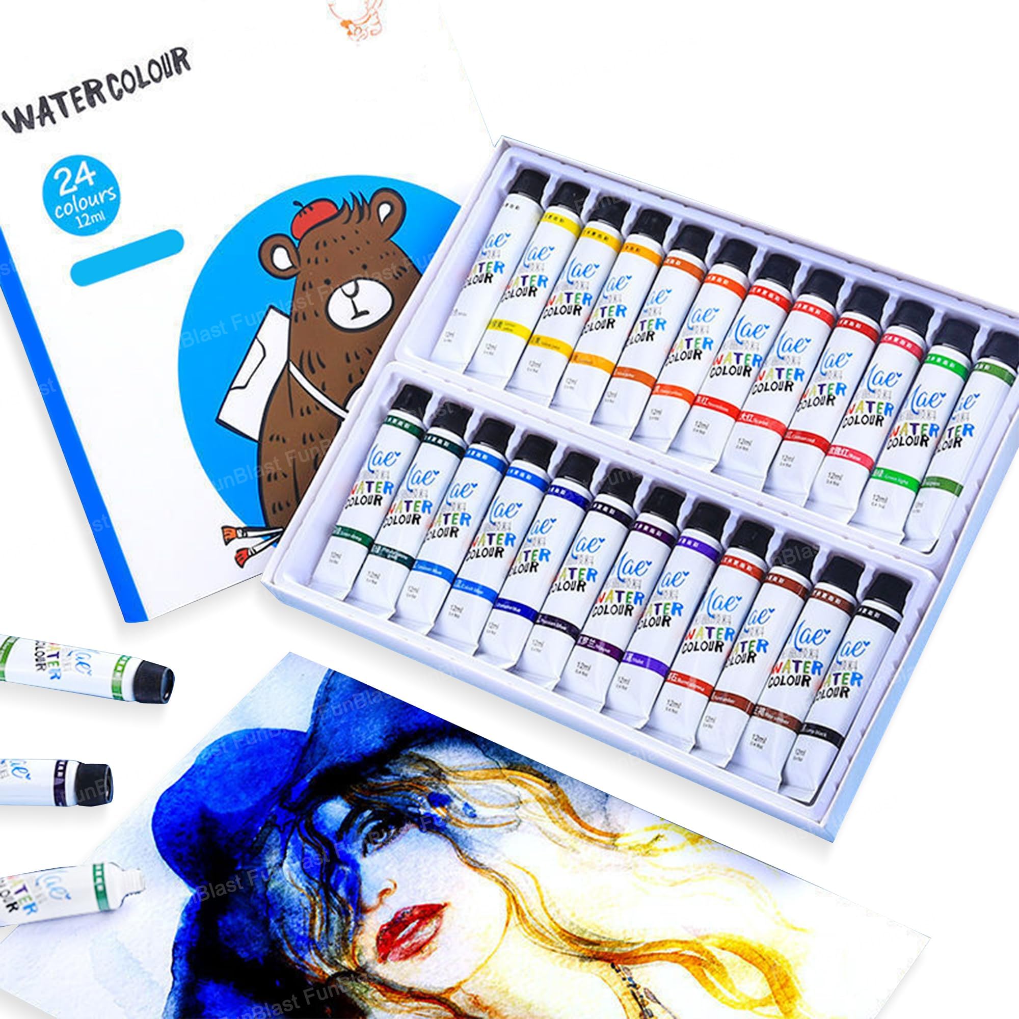 FunBlast Water Color Paint Set Tube, 24 X 12 ML Color Paint Tubes ...