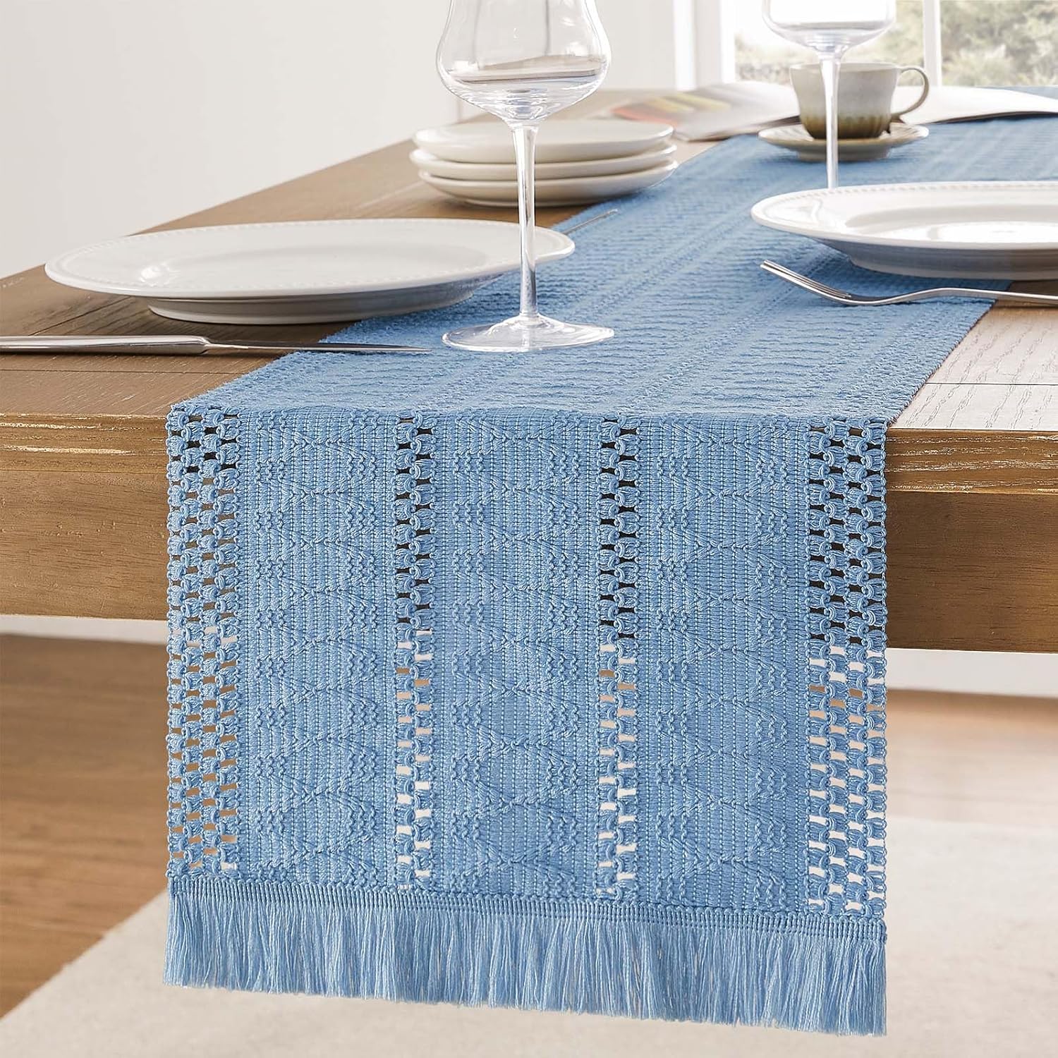 Amazon.com: ZeeMart Macrame Style Table Runner with Short Tassels ...