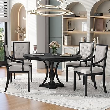 Amazon.com - Merax 5 Piece Extendable Round Dining Table Set with ...