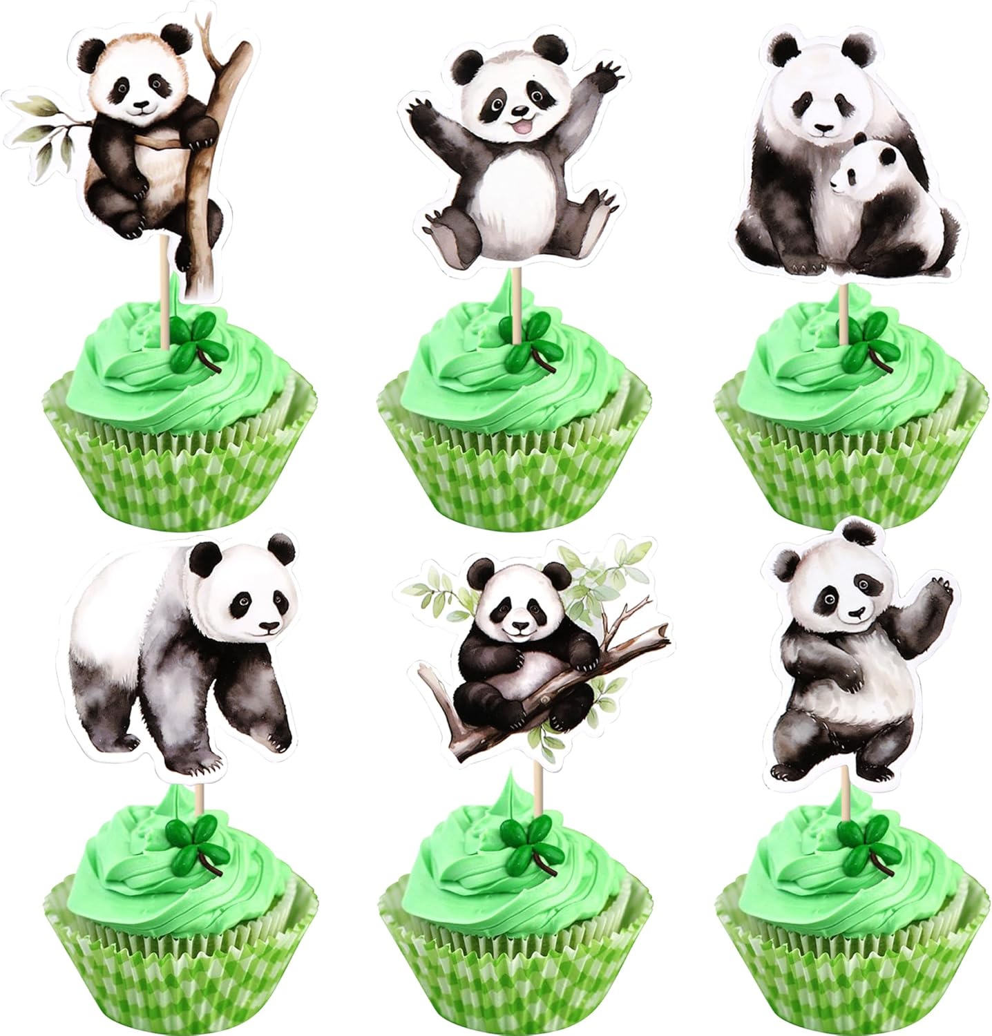 Amazon.com: 36 Pack Panda Cupcake Toppers Glitter Bamboo Cupcake Picks ...