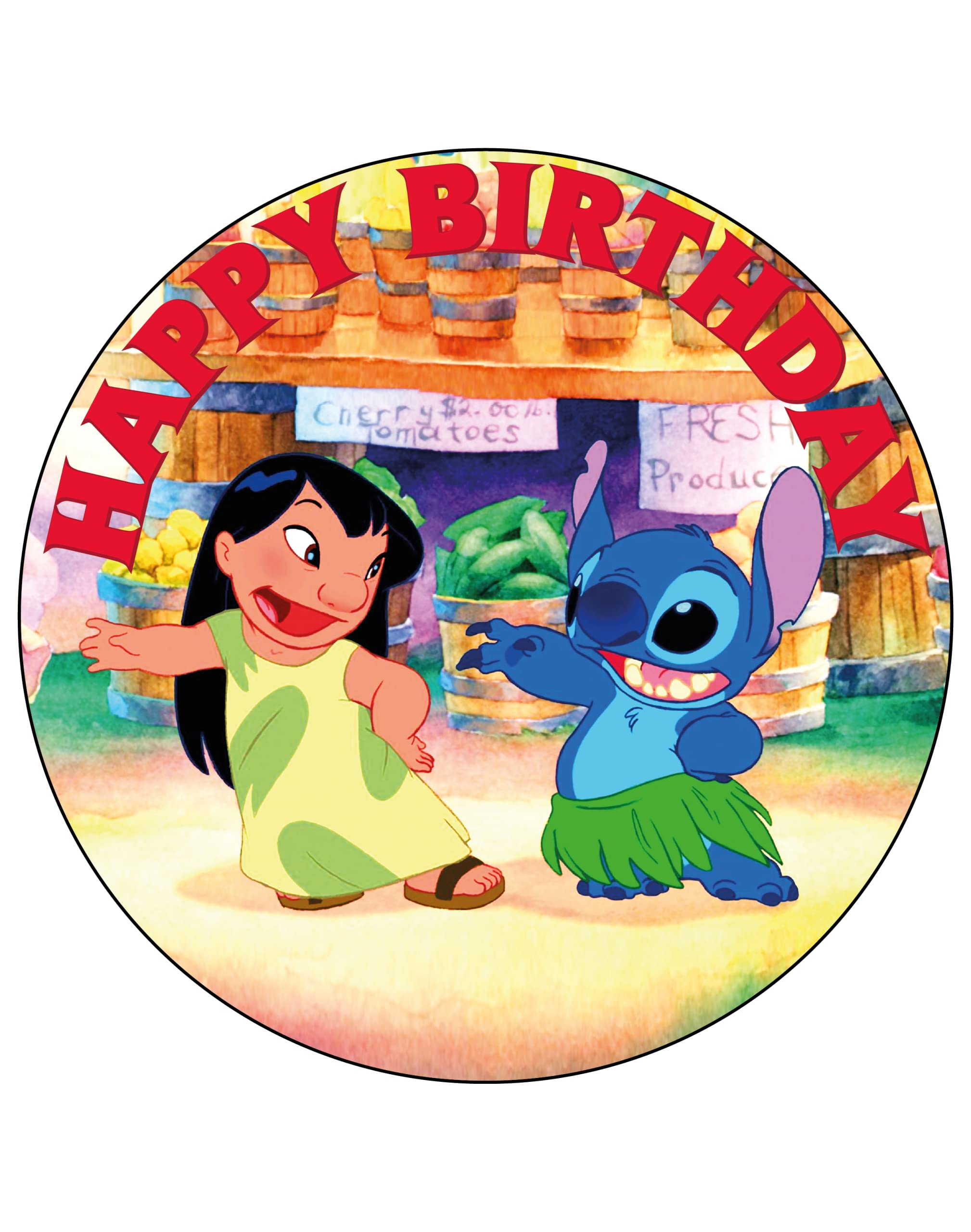 Amazon.com: 7.5 Inch Lilo Kids Fun Cake Topper – Round Edible Birthday ...