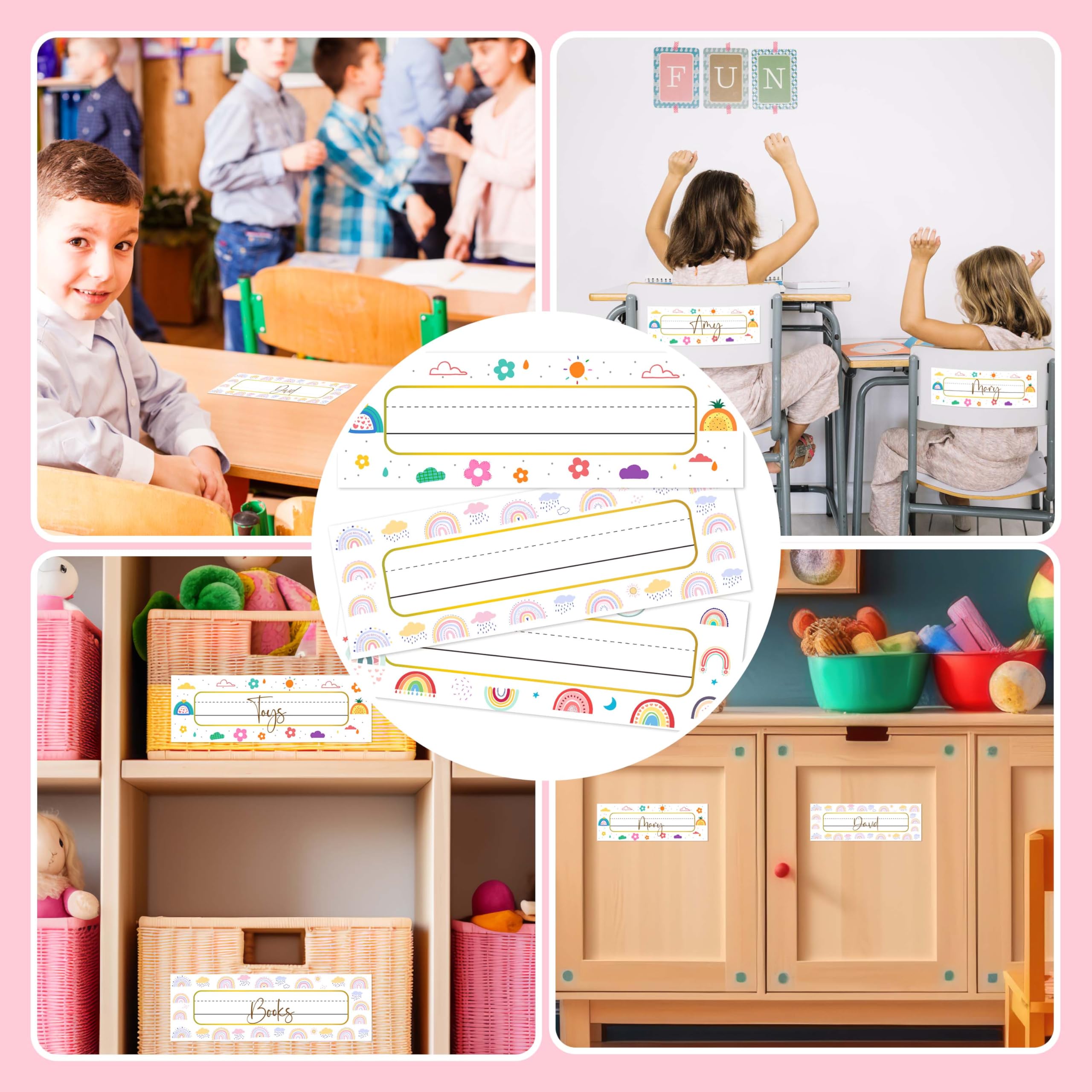 Self Adhesive Name Plates Boho Rainbow Name Tags For Classroom - 30 ...
