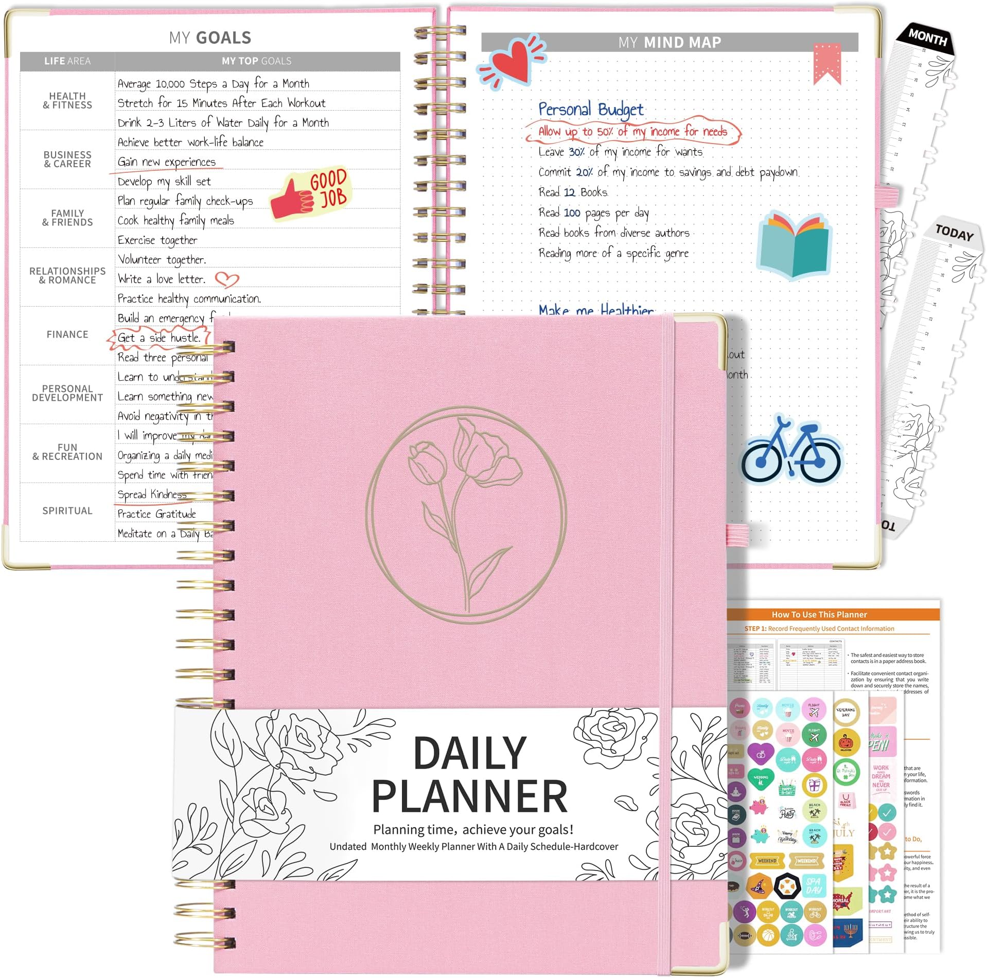 Amazon.com : Ospelelf Undated Spiral Planner 12 Months, Daily Weekly ...