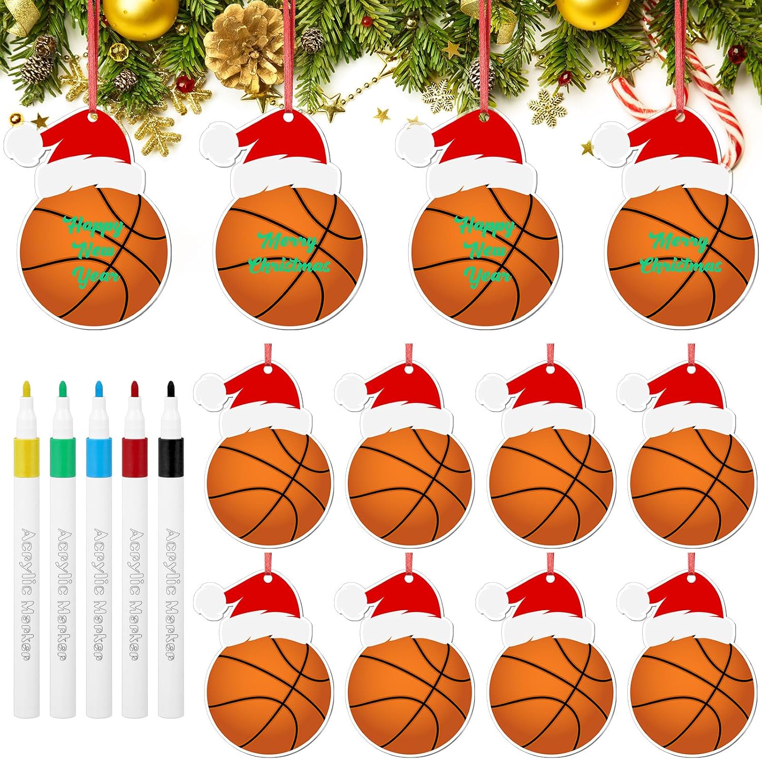Amazon.com: Thyle 12 Pcs Basketball Christmas Ornaments 4 Inches ...
