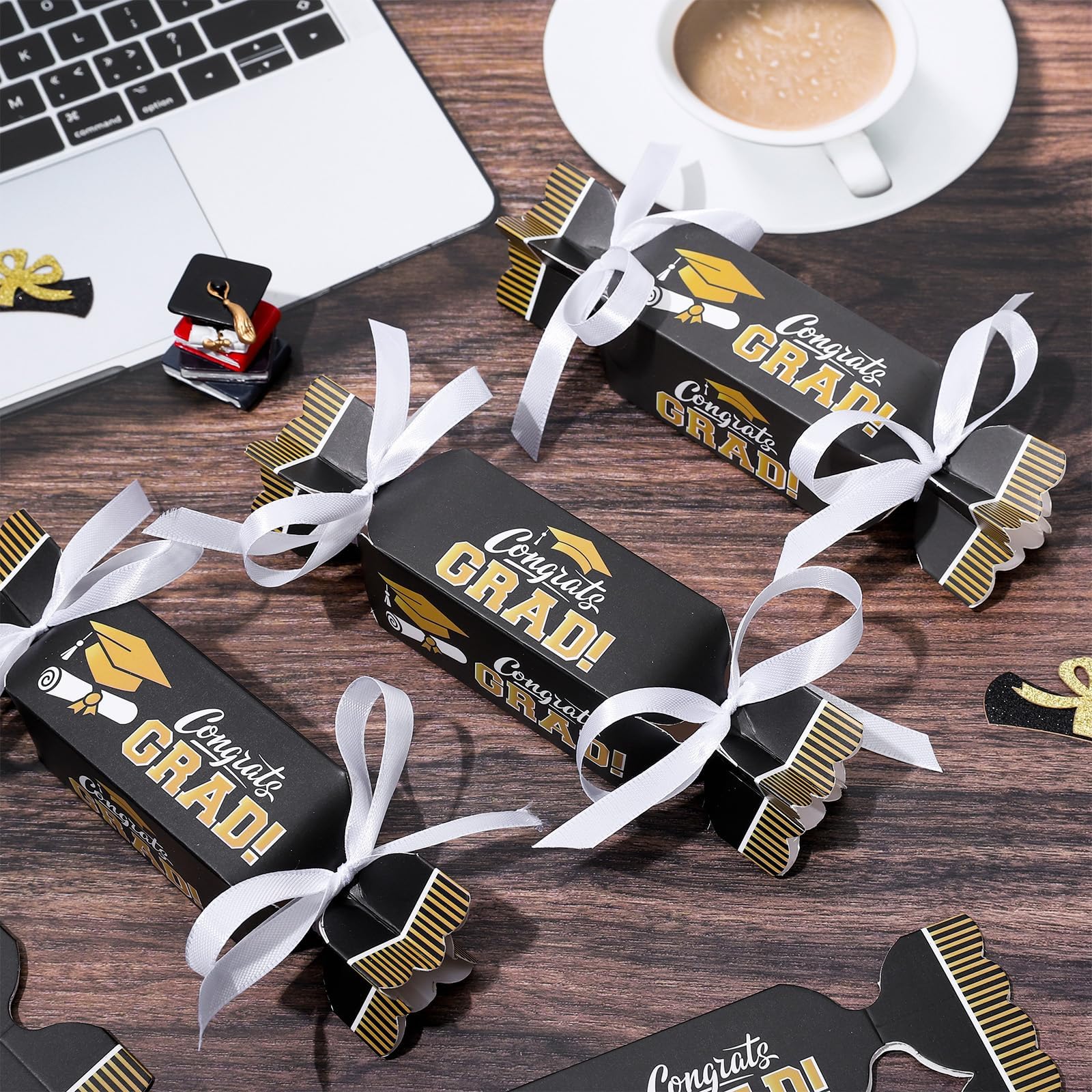 Amazon.com: Whaline 24Pcs Graduation Treat Boxes with Ribbon Black Gold ...