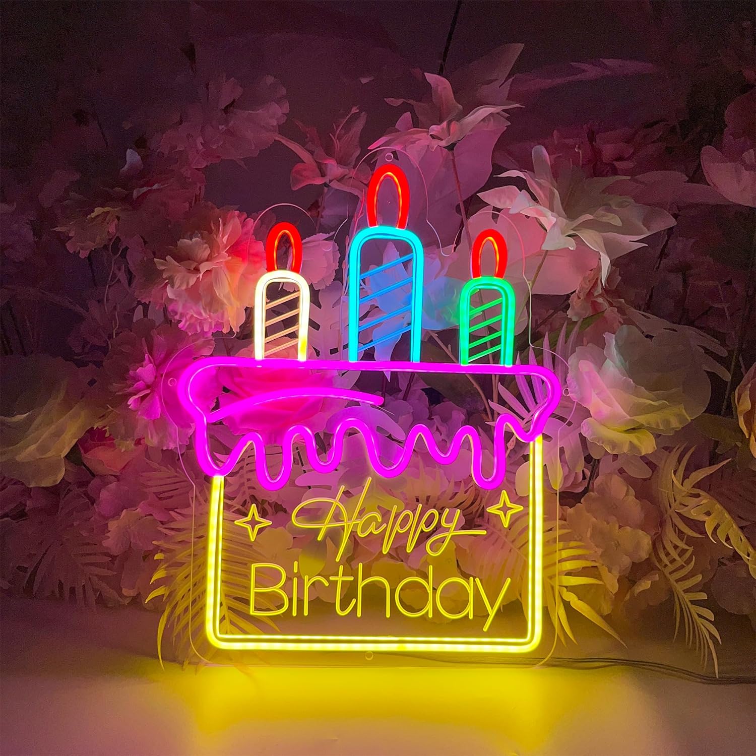Amazon.com : BIOIWGY Happy Birthday Neon Sign for Wall Decor LED Neon ...