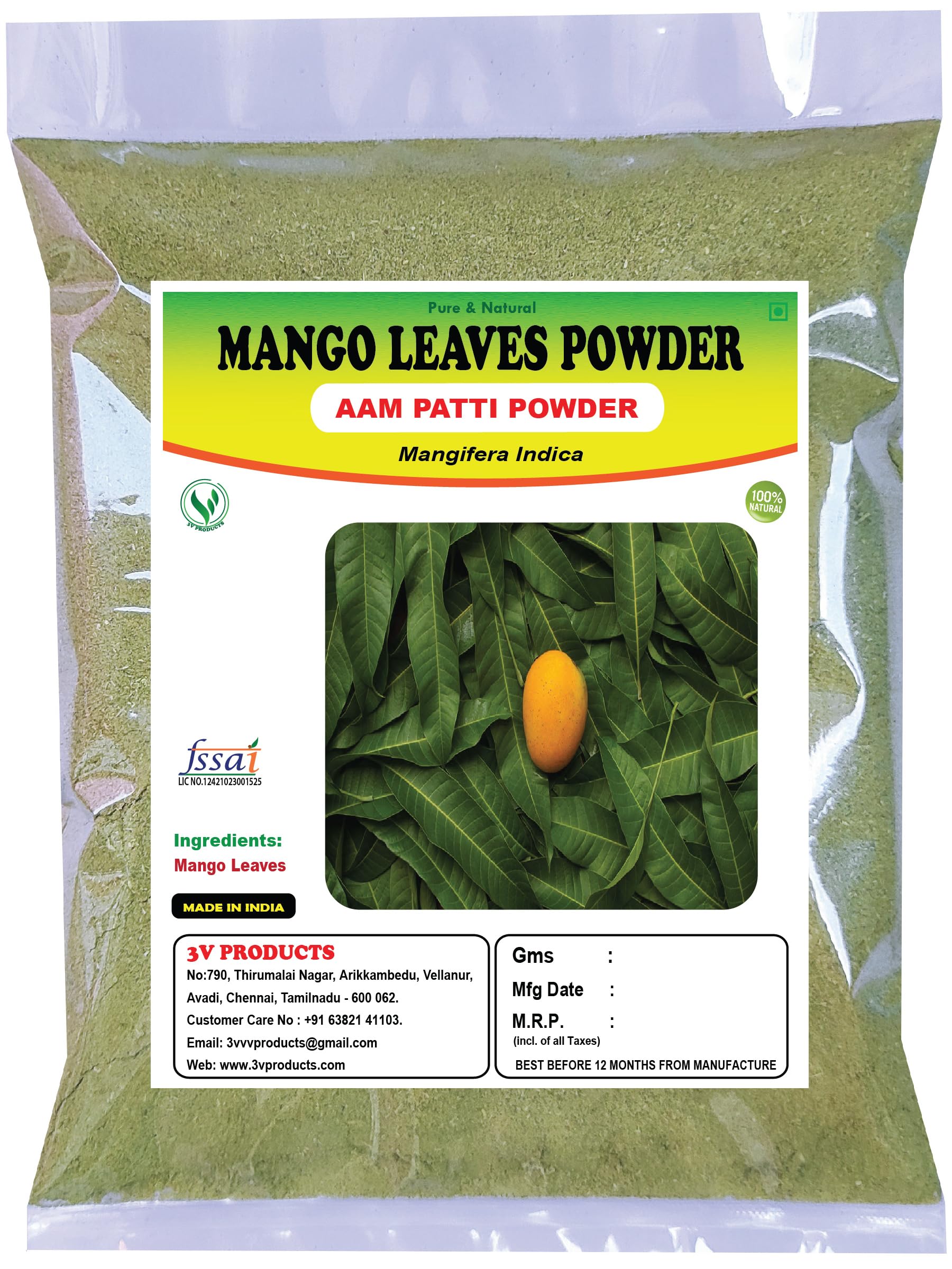 3V PRODUCTS Mango Leaves powder - Pack of 2x50g - Maa Ilai | Aam Patti ...