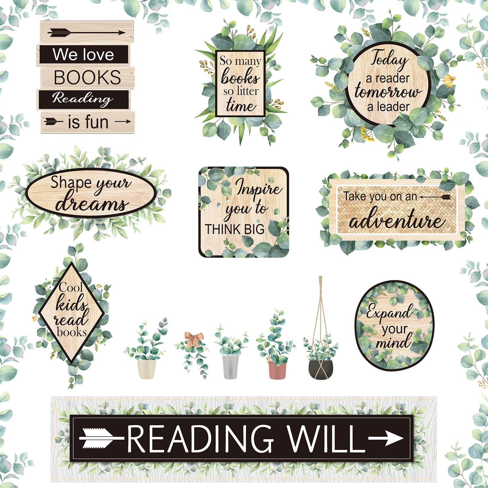 Amazon.com: Teling 14 Large Eucalyptus Reading Posters for Classroom ...