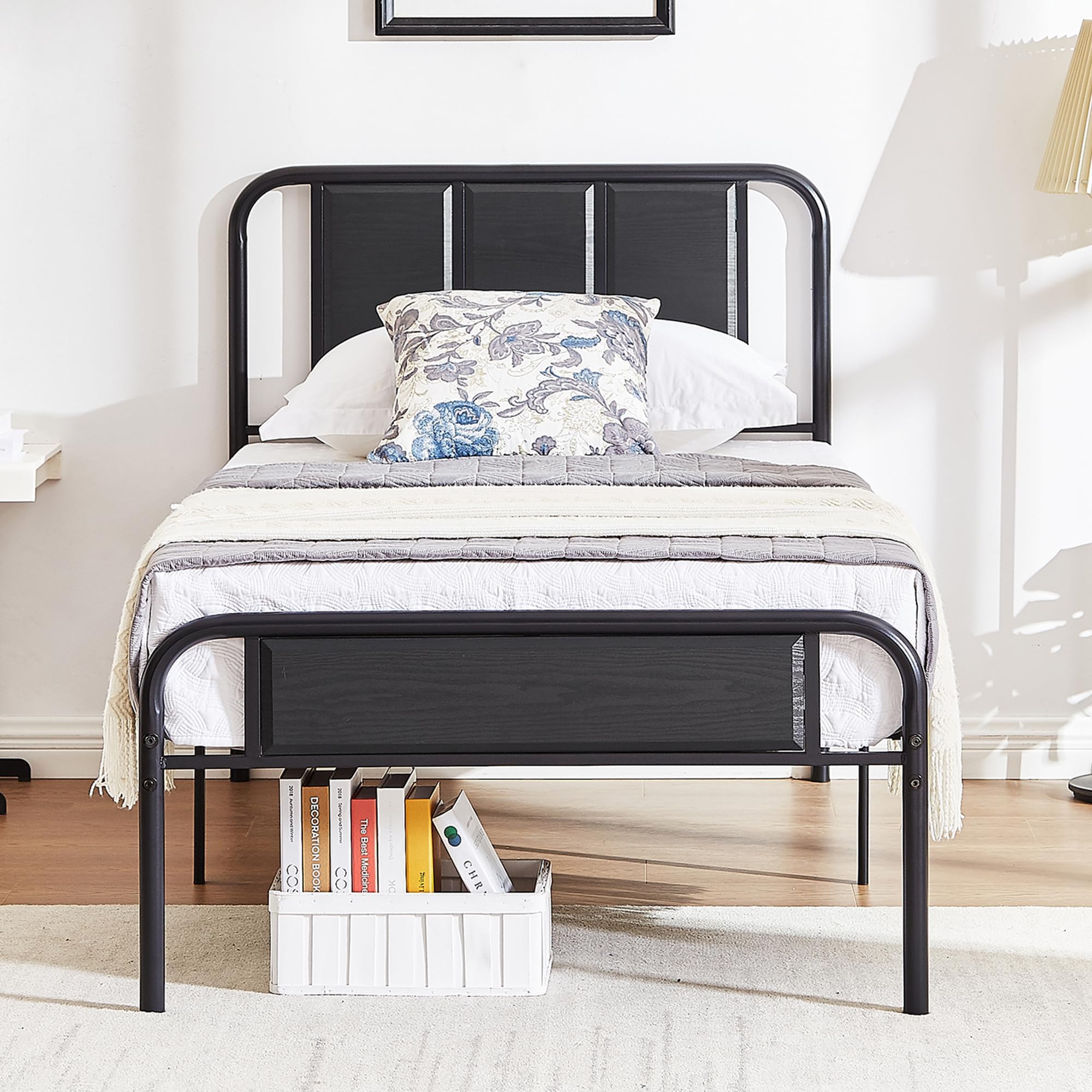 Amazon.com: VECELO Twin Size Platform Bed Frame with Wooden Headboard ...
