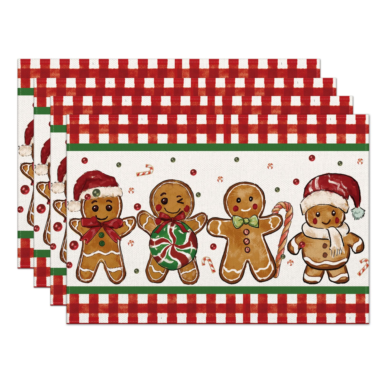 Amazon.com: Christmas Placemats Set of 4, 12x18 Inch Gingerbread Candy ...