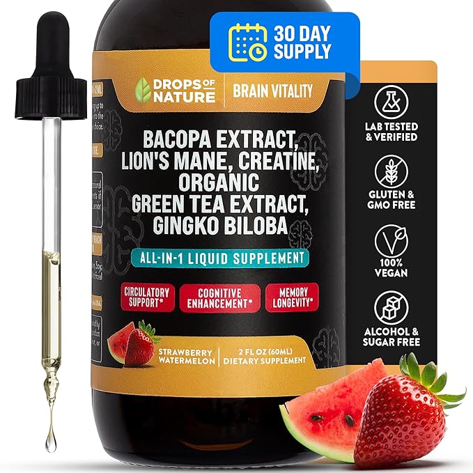 Amazon.com: Creatine & Bacopa Liquid Drops with Lion’s Mane, Green Tea ...