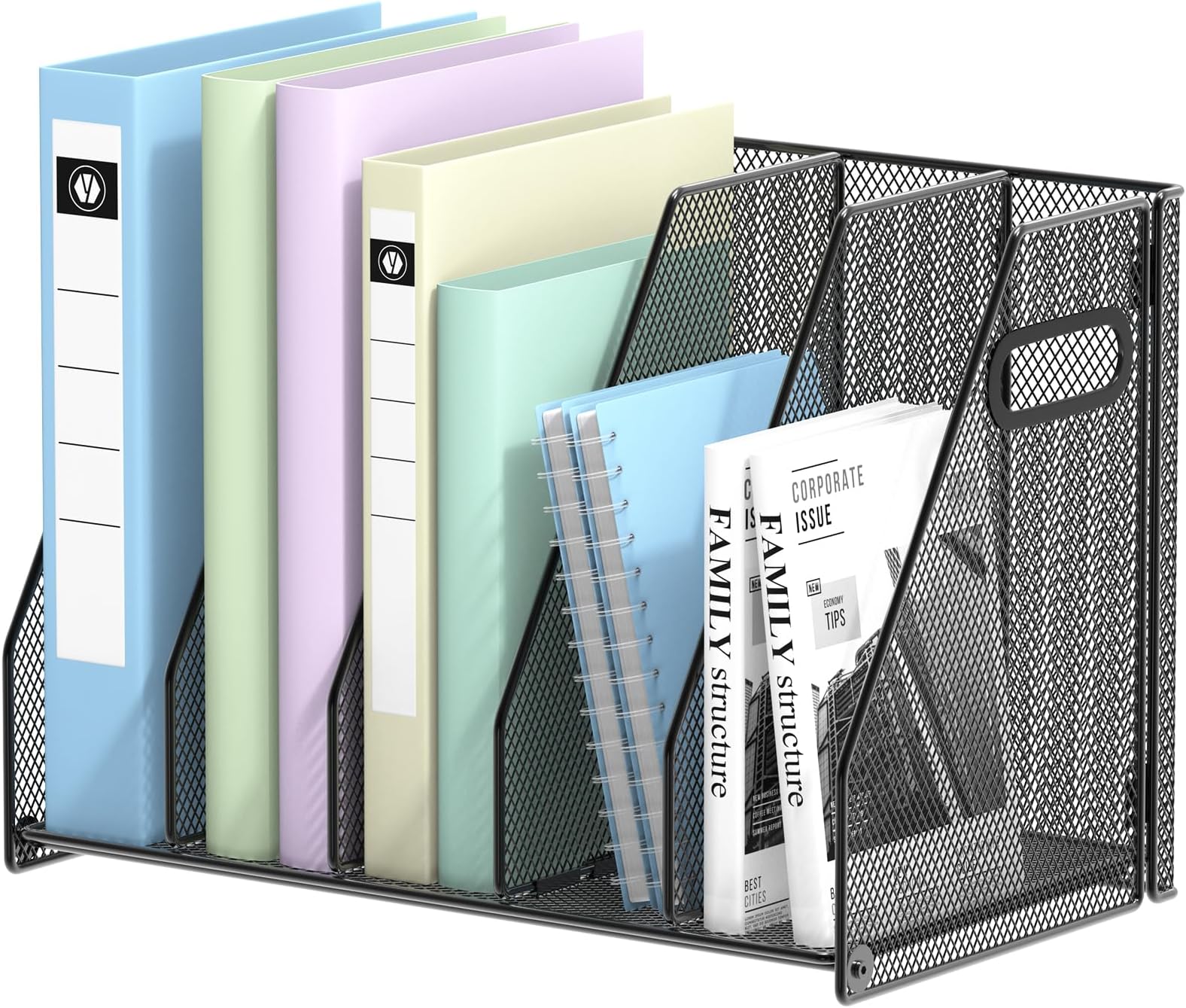 Amazon.com: VEESUN Desk File Organizer, 5 Vertical Compartments Metal ...