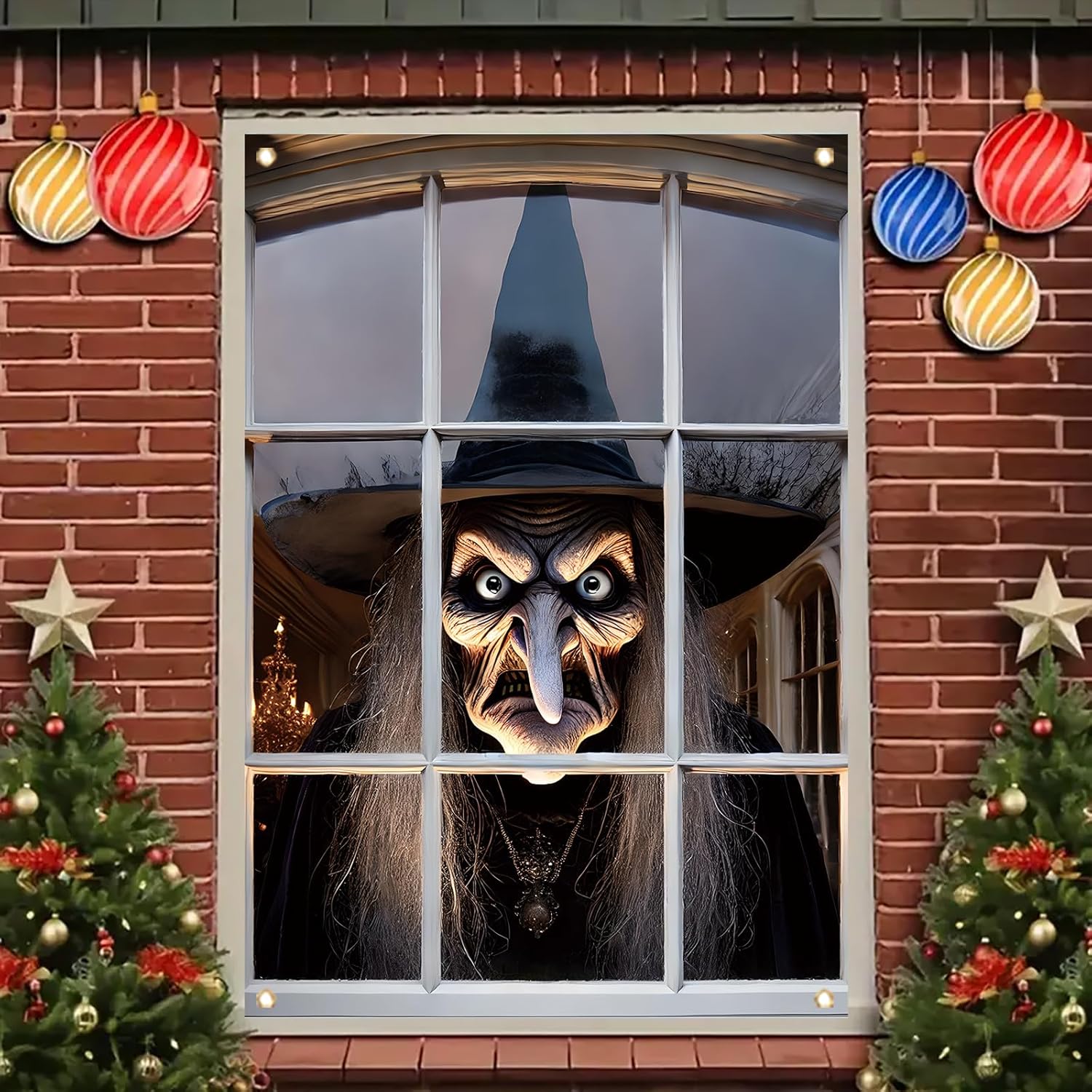 Amazon.com: Starlit Patio Window Cover Halloween 47x31 Inch Scary Witch ...