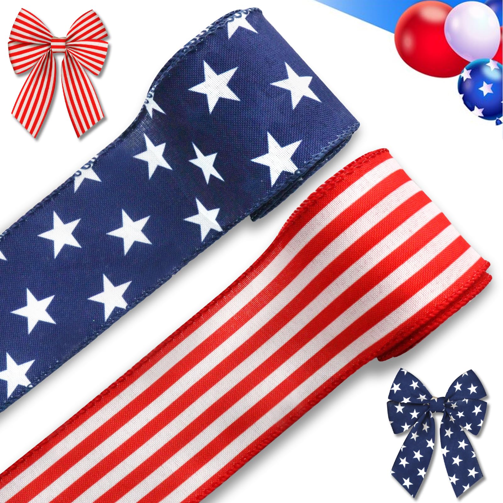 Amazon.com: ABTOLS 2 Roll 10 Yards Patriotic Ribbons, 2.5" Red White ...