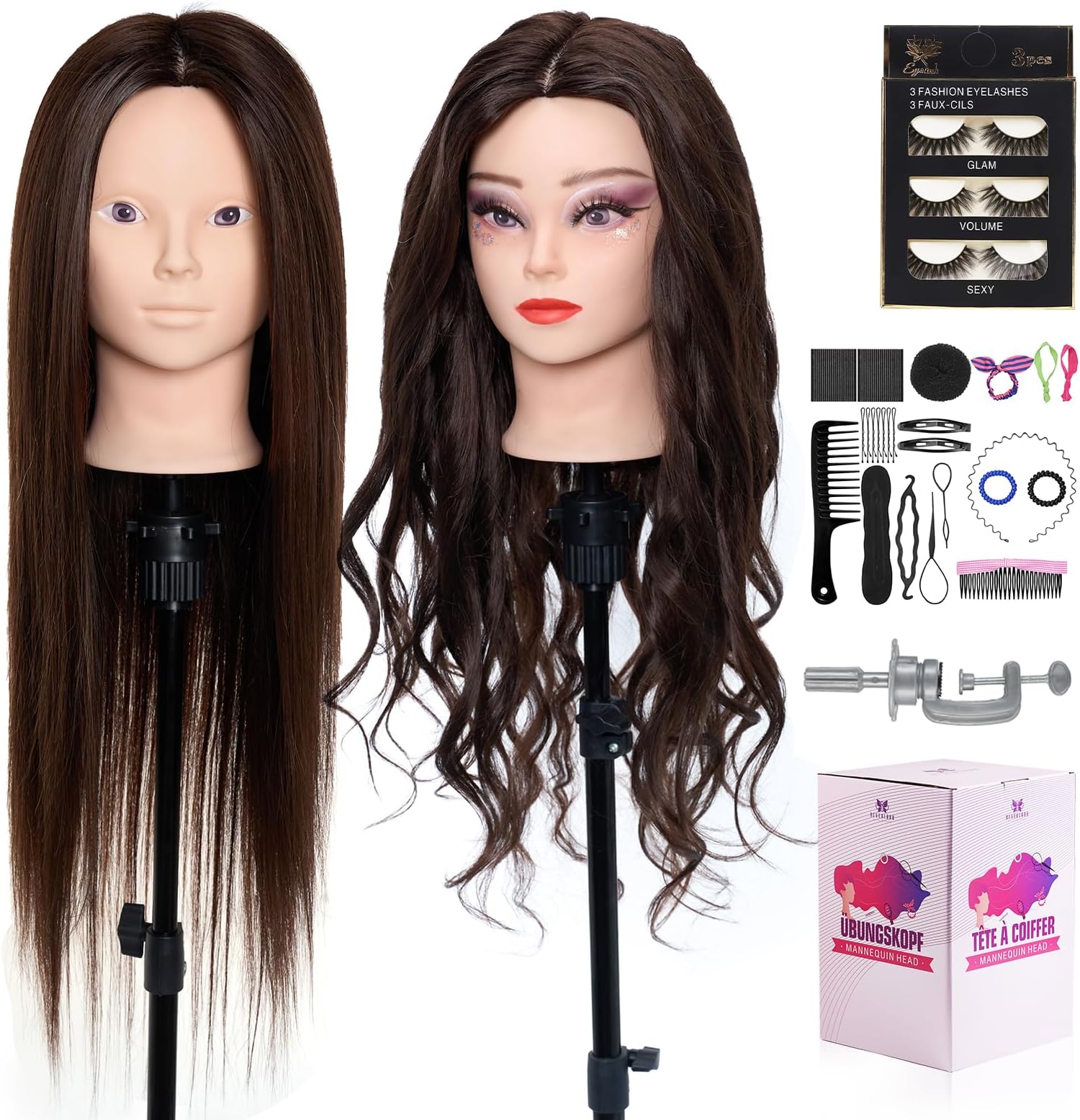 Amazon.com : Mannequin Head 60% Human Hair,28 Inch Make up Cosmetology ...