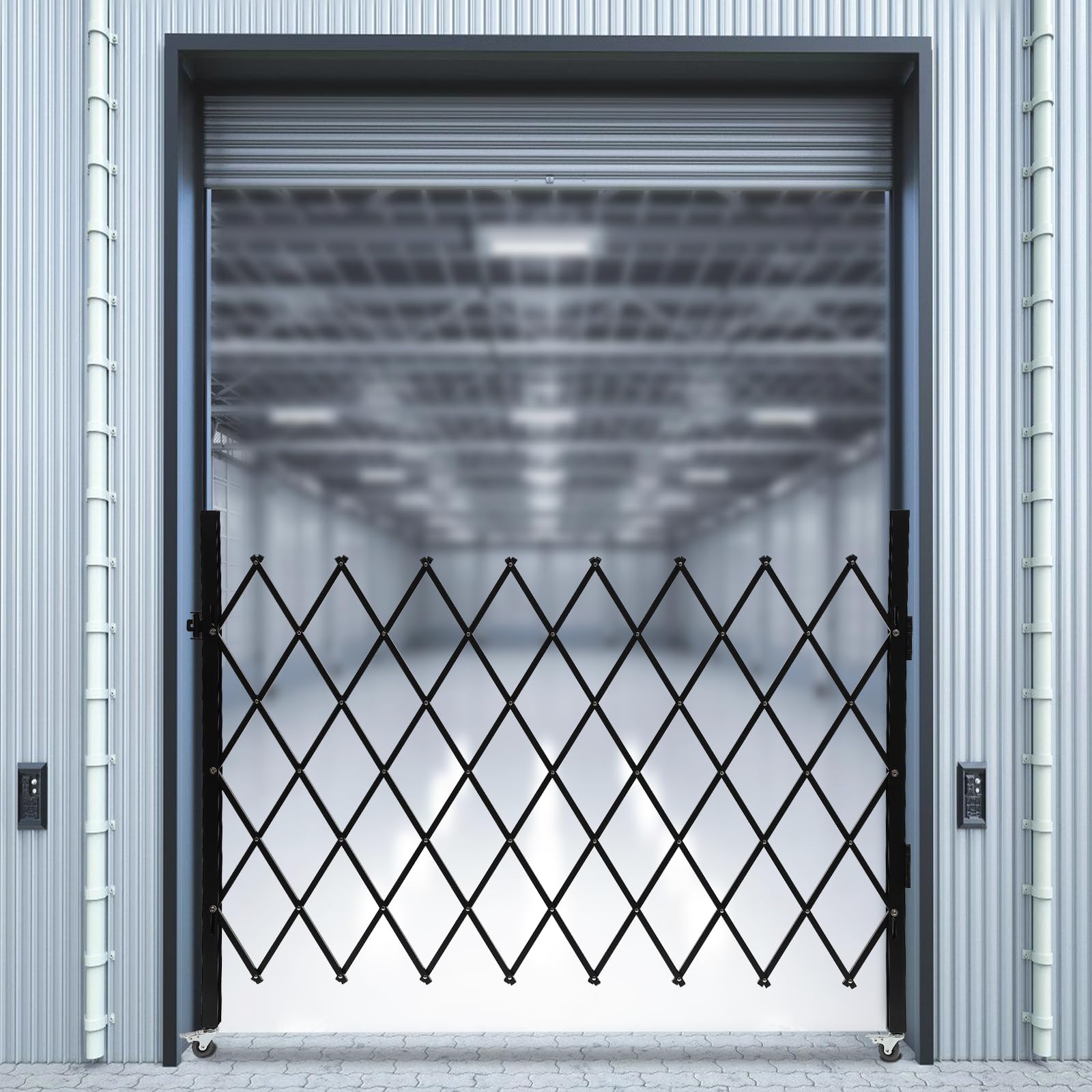 Powder Coated Folding Barrier Gate 12ft Wide Double Folding Security ...