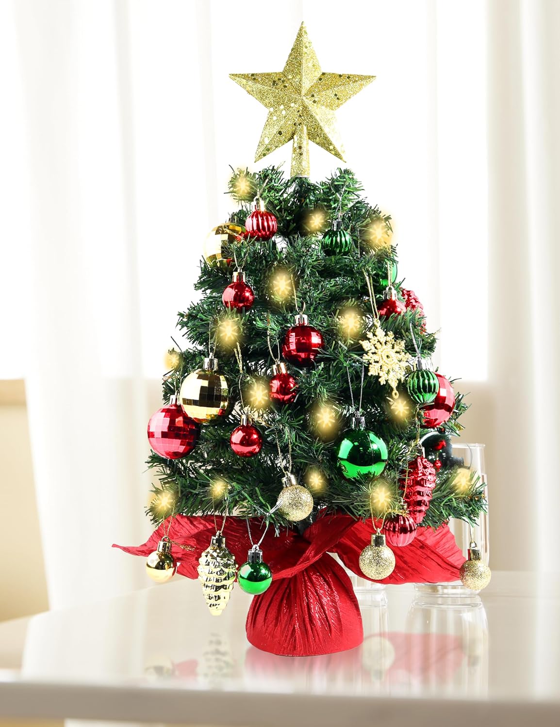 Amazon.com: Tabletop Christmas Tree, 24 Inch Mini Xmas Tree with Warm ...