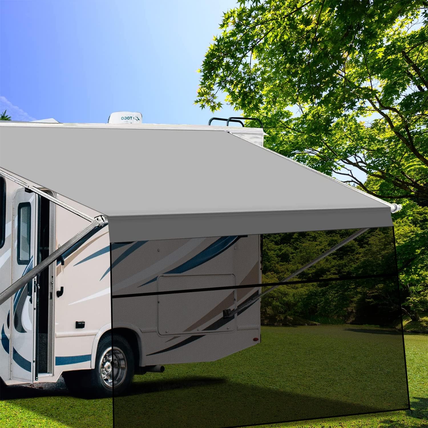 Amazon.com: ANSIKE RV Awning Shade Screen 8'x15'3" RV Front Awning Screen UV Blocker with Zipper ...