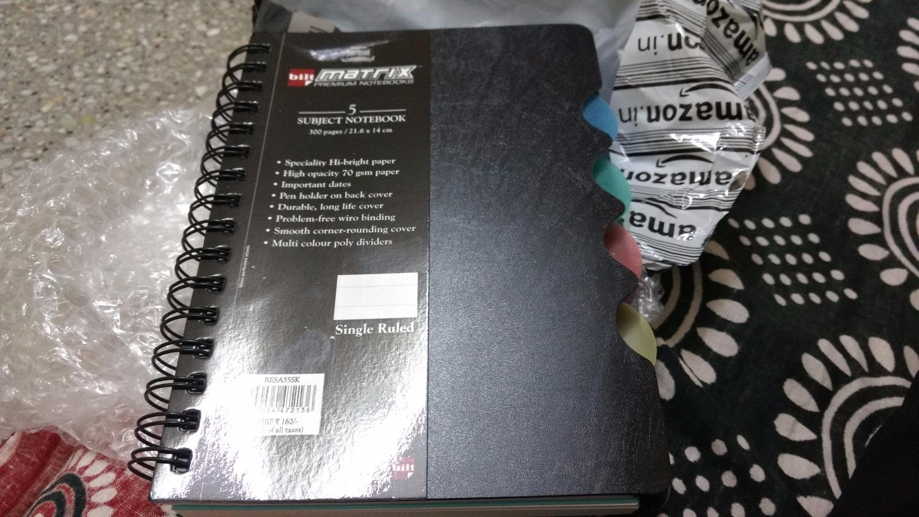 BILT Matrix Premium 5 Subject Notebook - A5, 70 GSM, 300 pages, Single ...