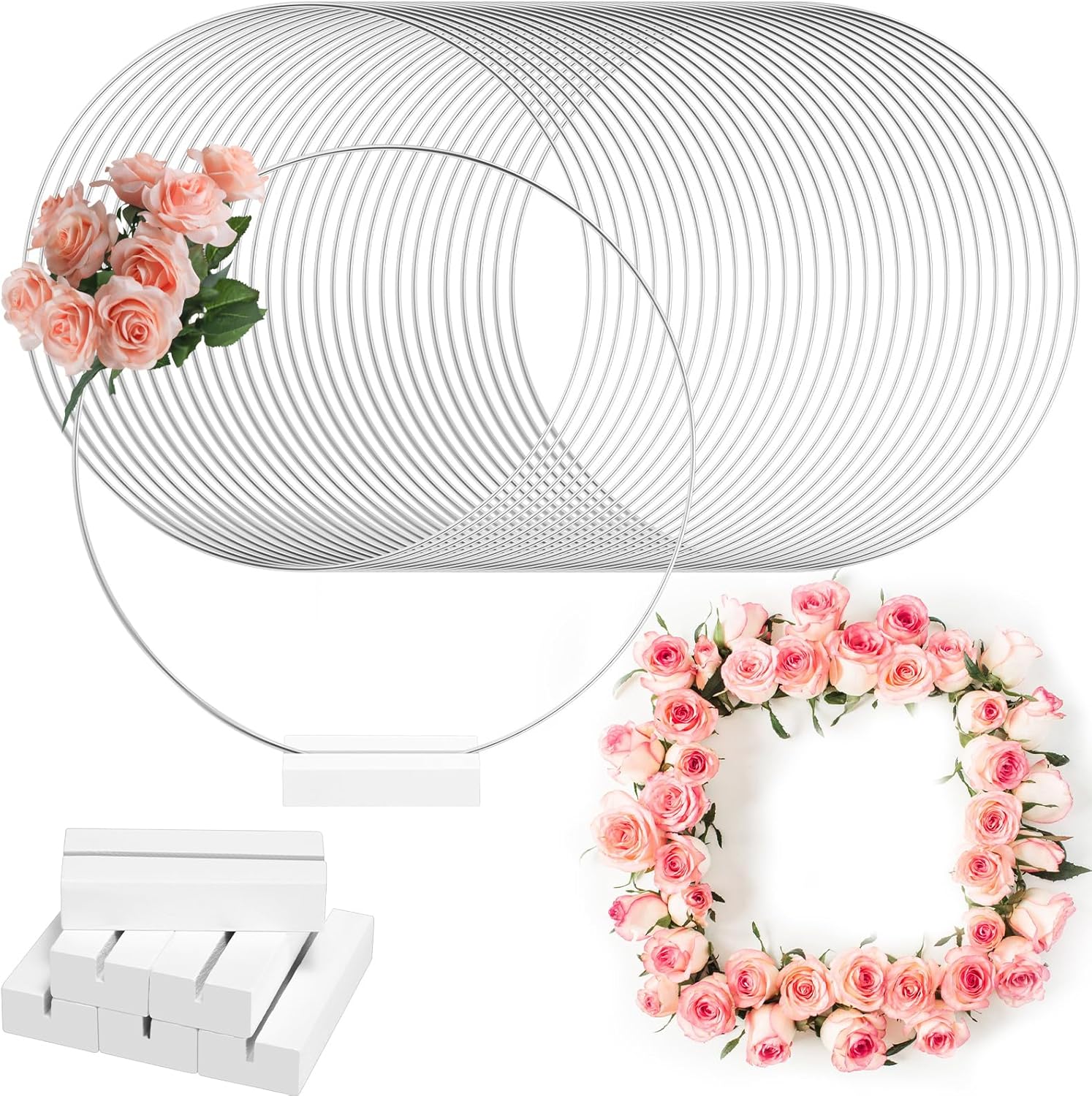 Amazon.com: Hicarer 32 Pcs 12 Inch Metal Floral Hoop Centerpiece Silver ...