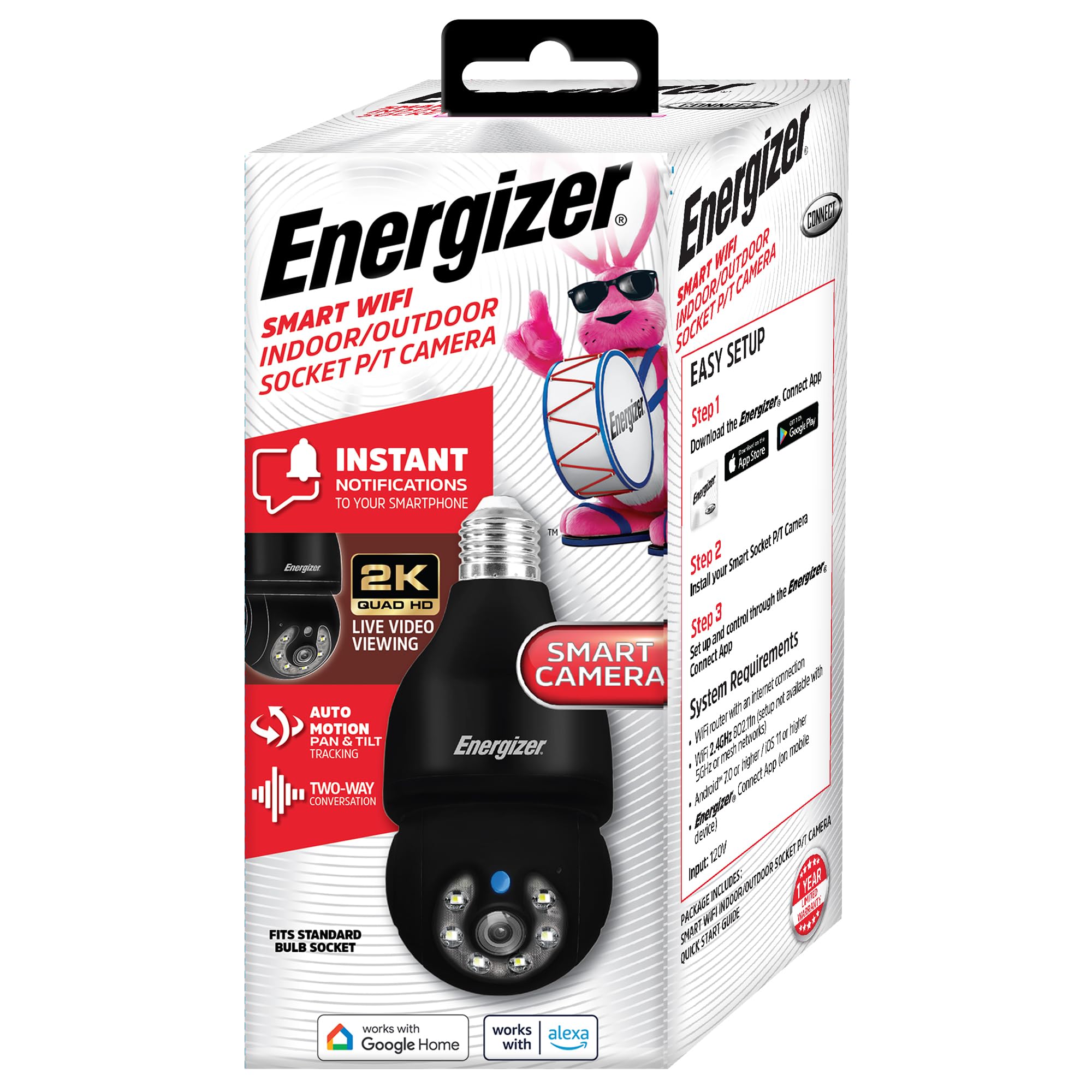 Amazon.com : Energizer Smart Outdoor 2K QHD Security Socket Camera with ...