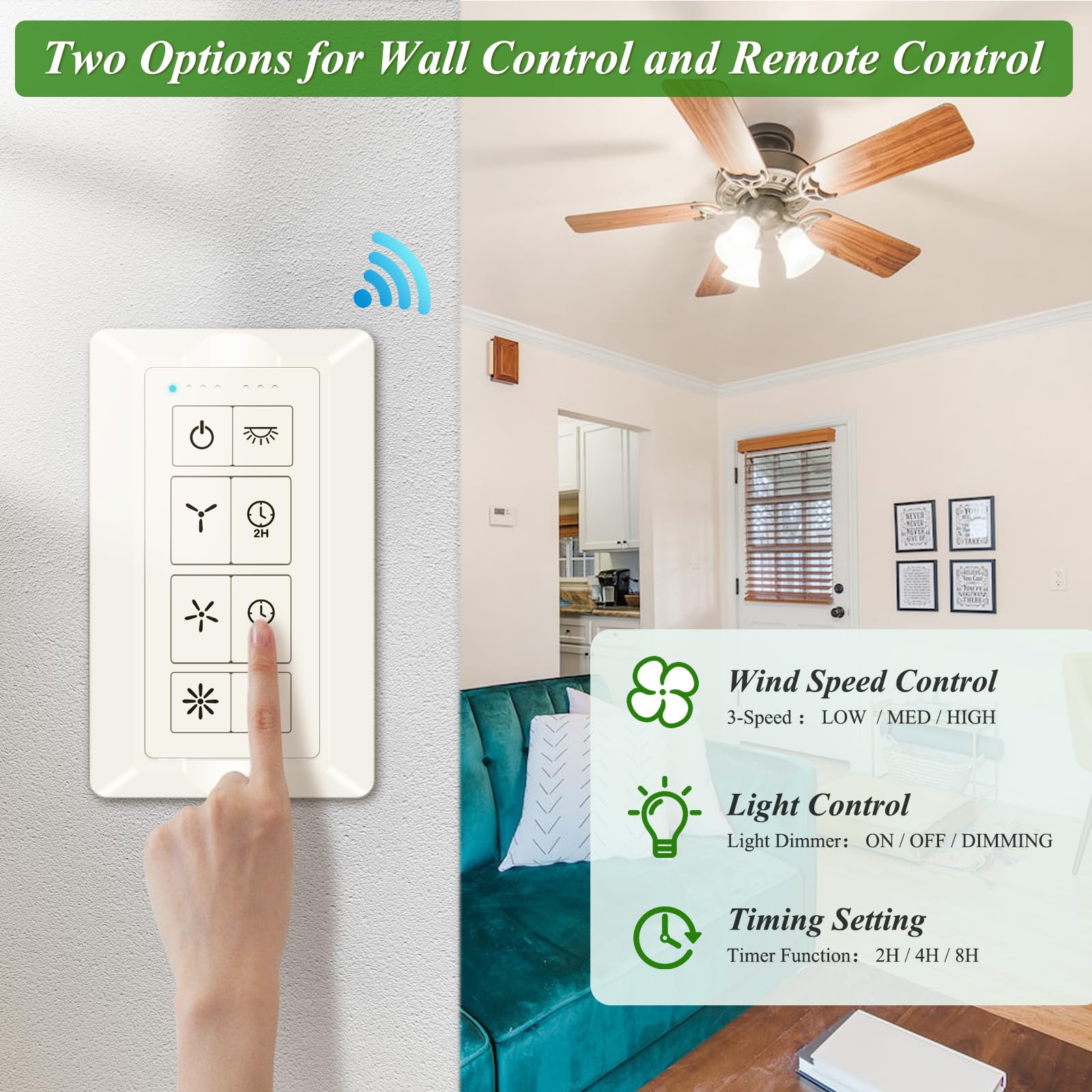 Light Wireless Fan Control Remote Control Stained Glass Blue Ceiling