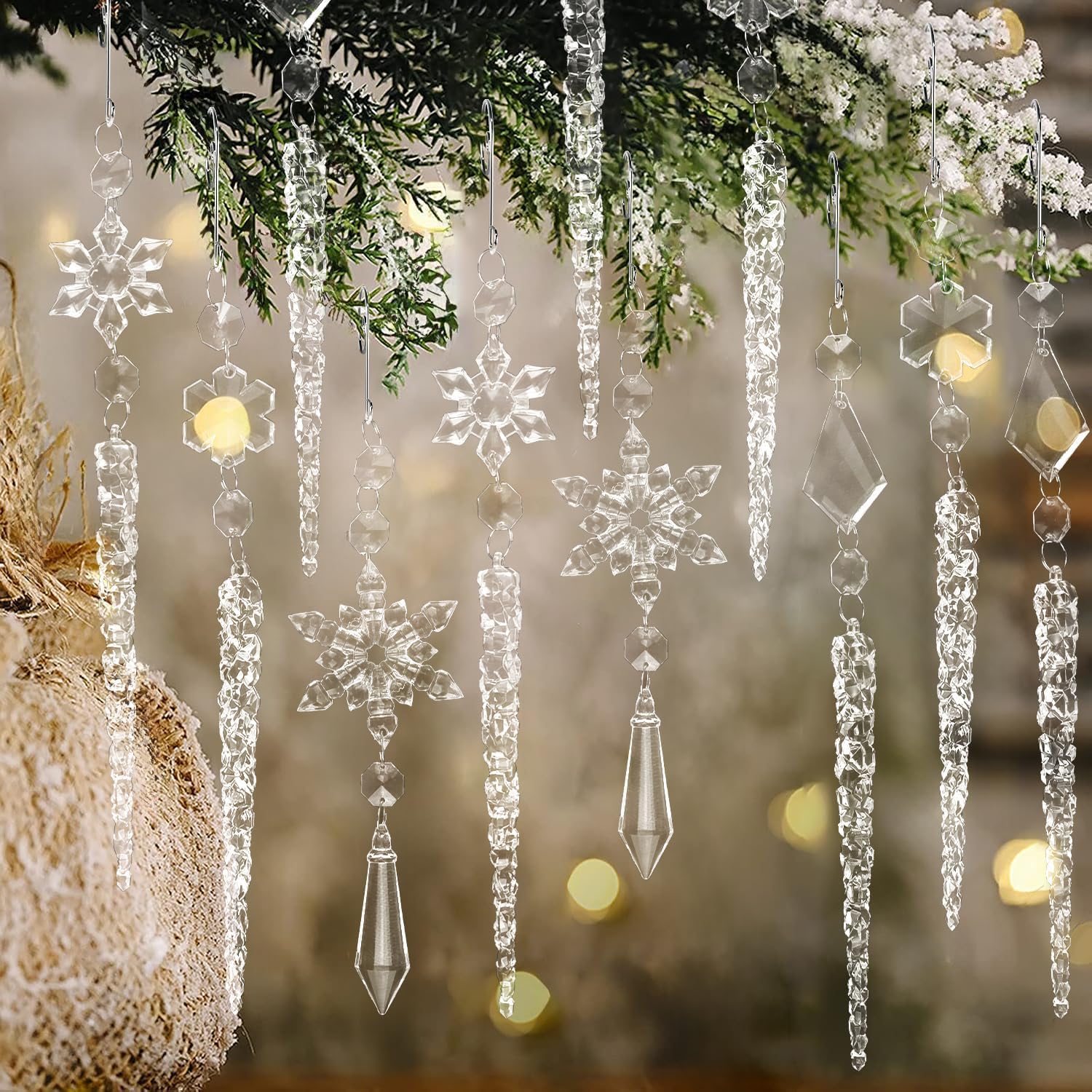 Amazon.com: 12pcs Christmas Tree Crystal Decorations - Hanging Acrylic ...