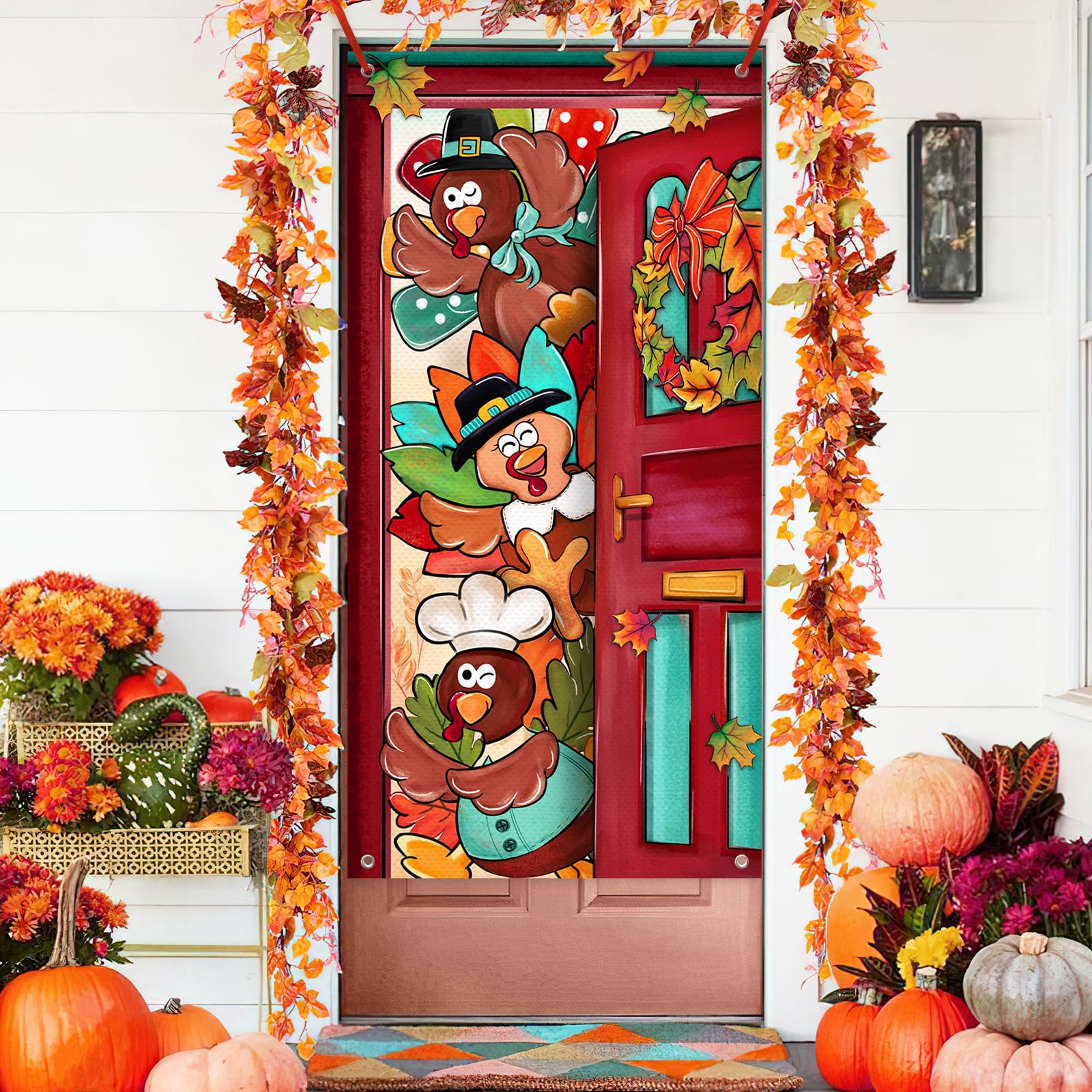 Amazon.com: Deroro Fall Thanksgiving Turkey Door Cover Decorations ...