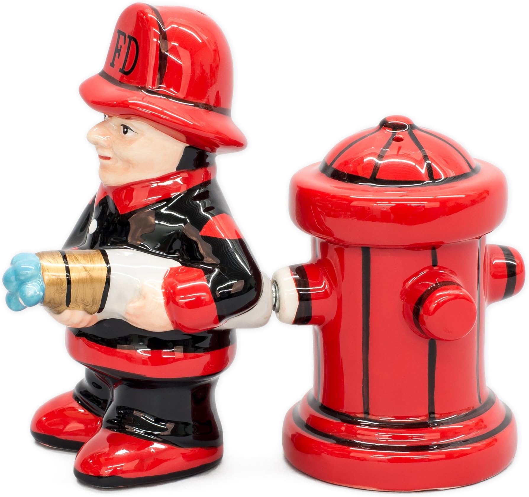 Amazon.com: Fireman with Hose and Hydrant 4 Inch Ceramic Magnetic Salt ...
