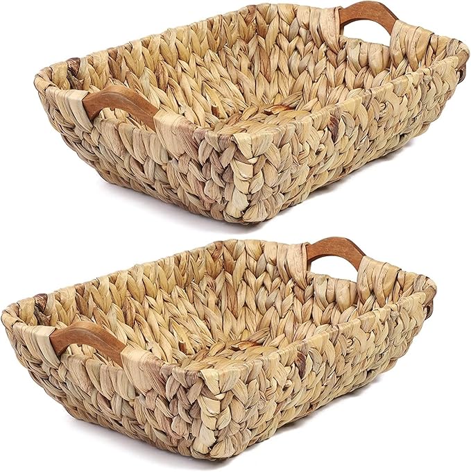 Amazon.com: 2 Pack Water Hyacinth Storage Baskets with Handles, Wicker ...