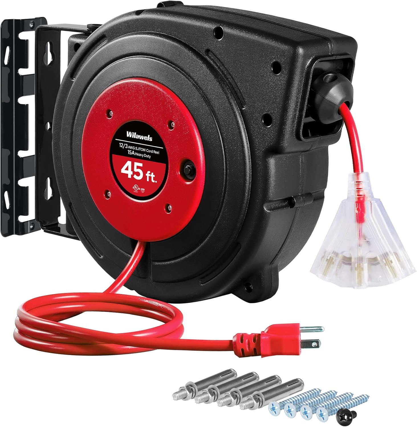 Amazon.com: WILAWELS Retractable Extension Cord Reel, 45 FT Heavy Duty ...