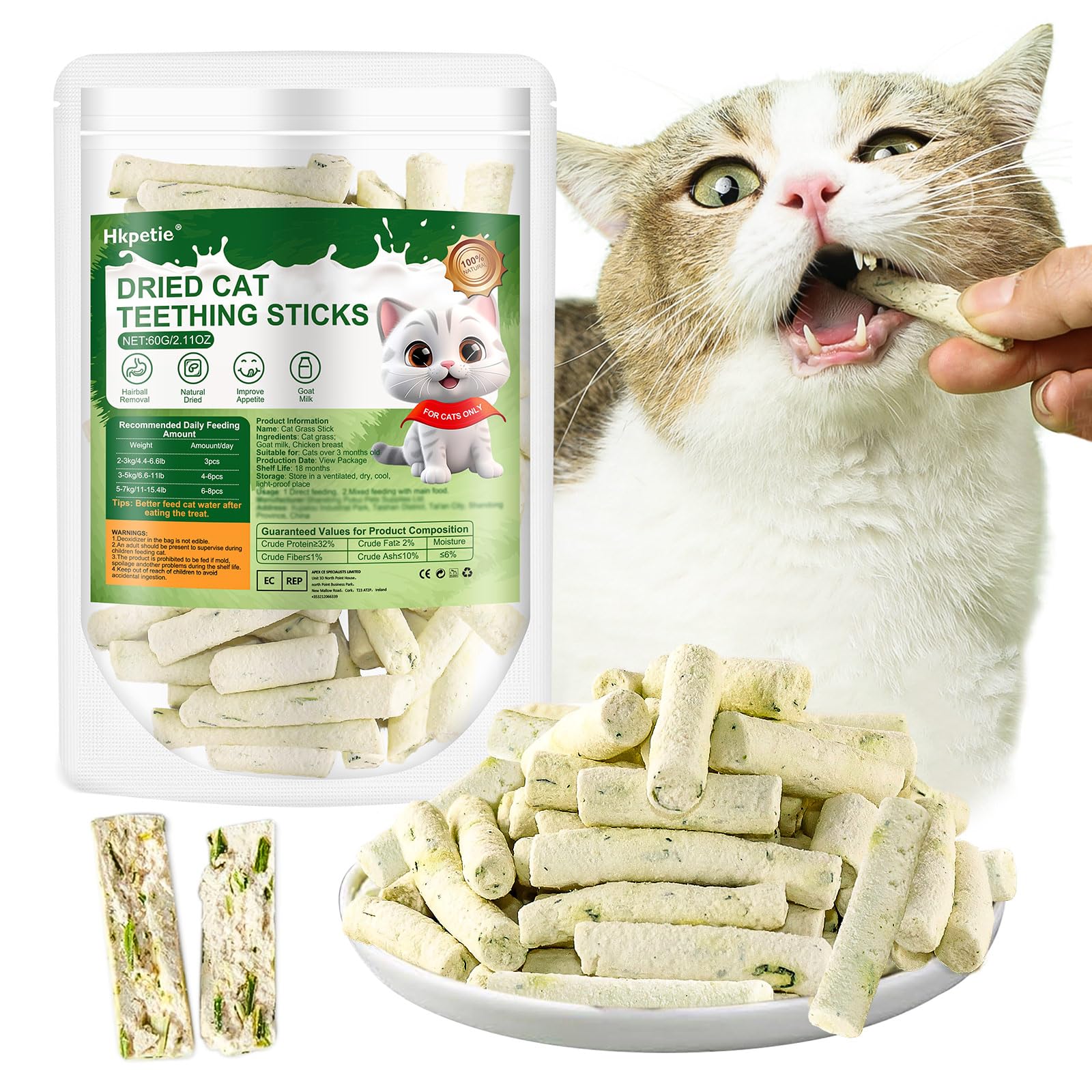 60g Cat Grass Teething Sticks with Goat Milk Favor, Edible Freezed ...
