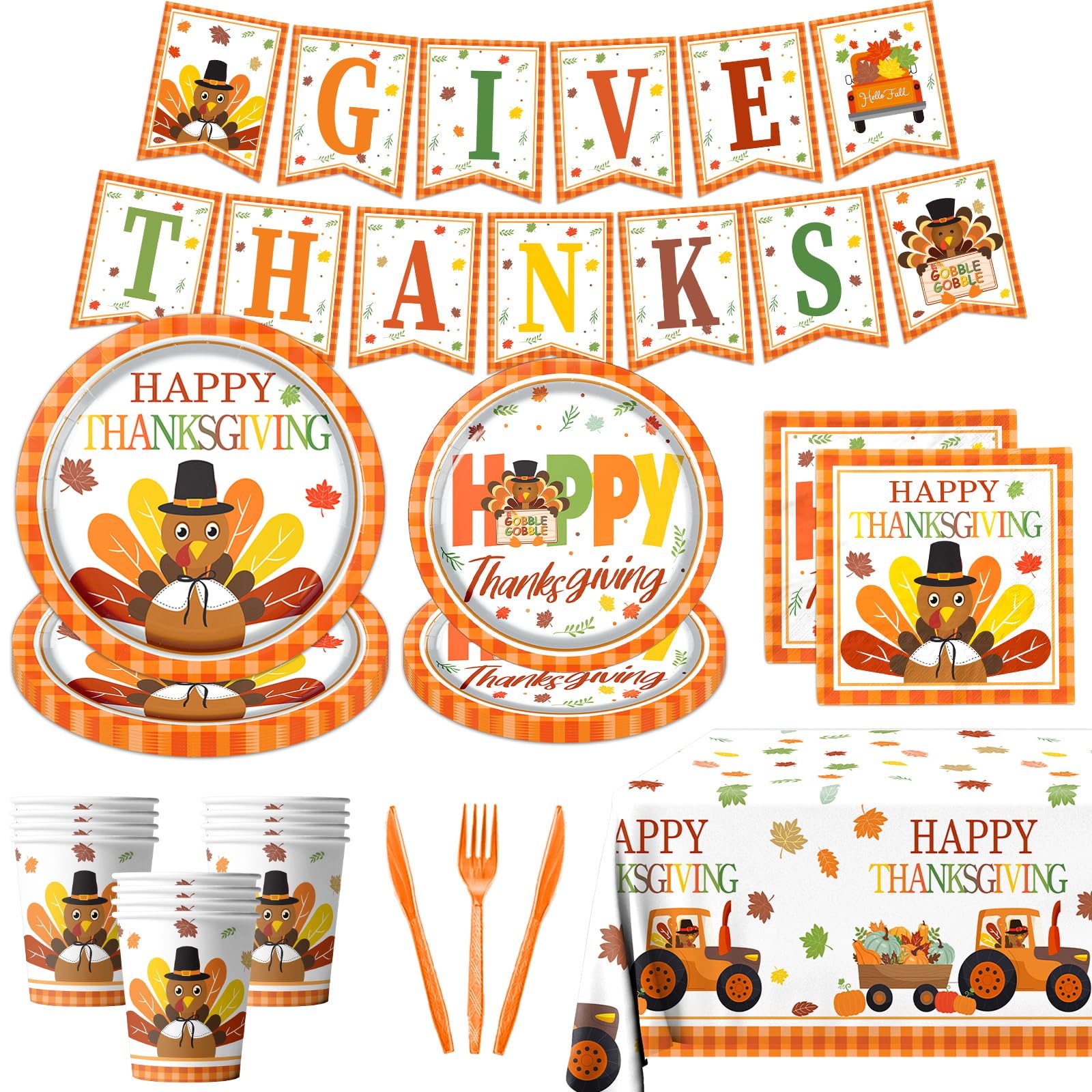 Amazon.com: Thanksgiving Turkey Plates and Napkins Happy Thanksgiving ...