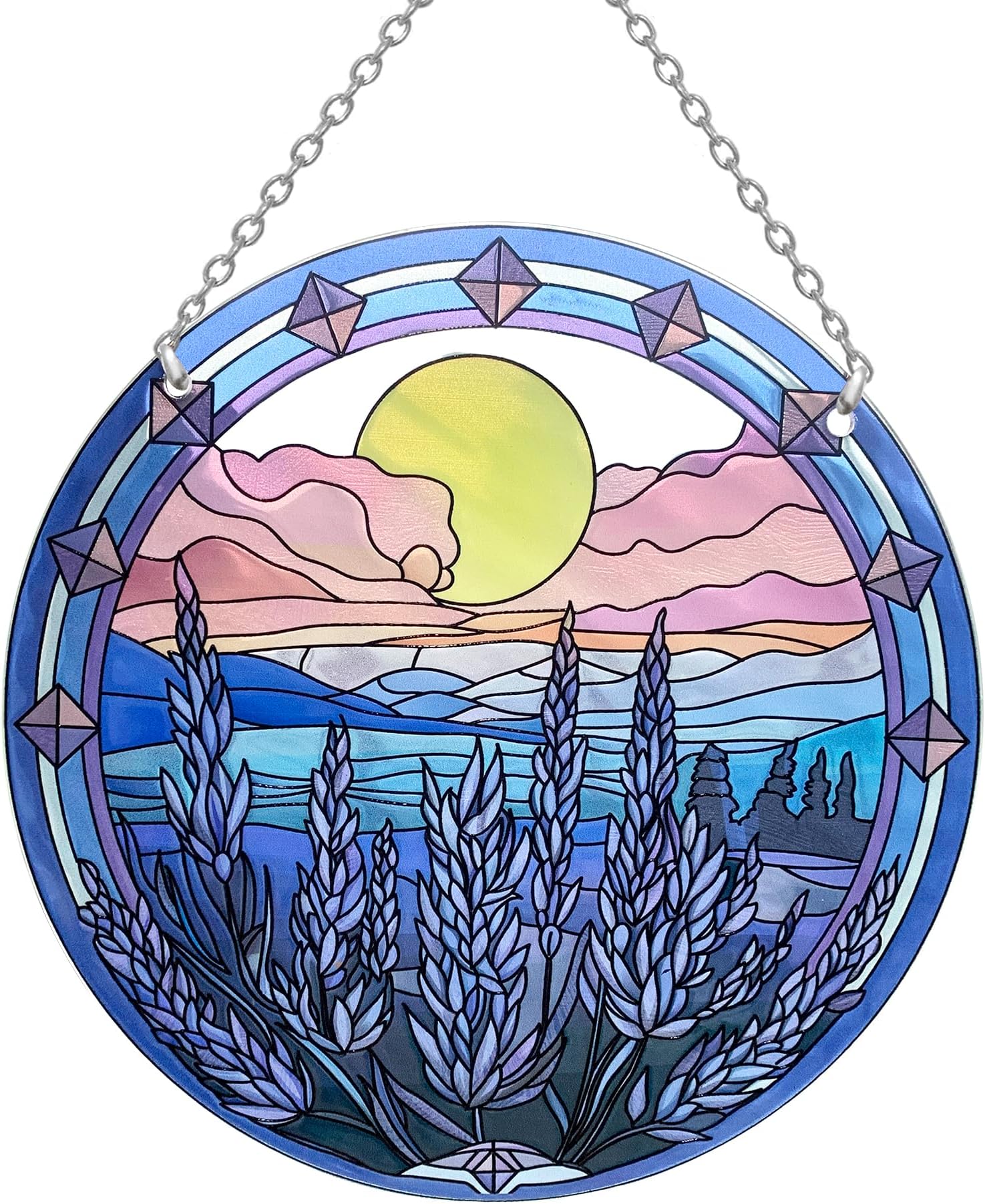 Amazon.com: Mountain Range Stained Glass Window Ornaments, Painted ...