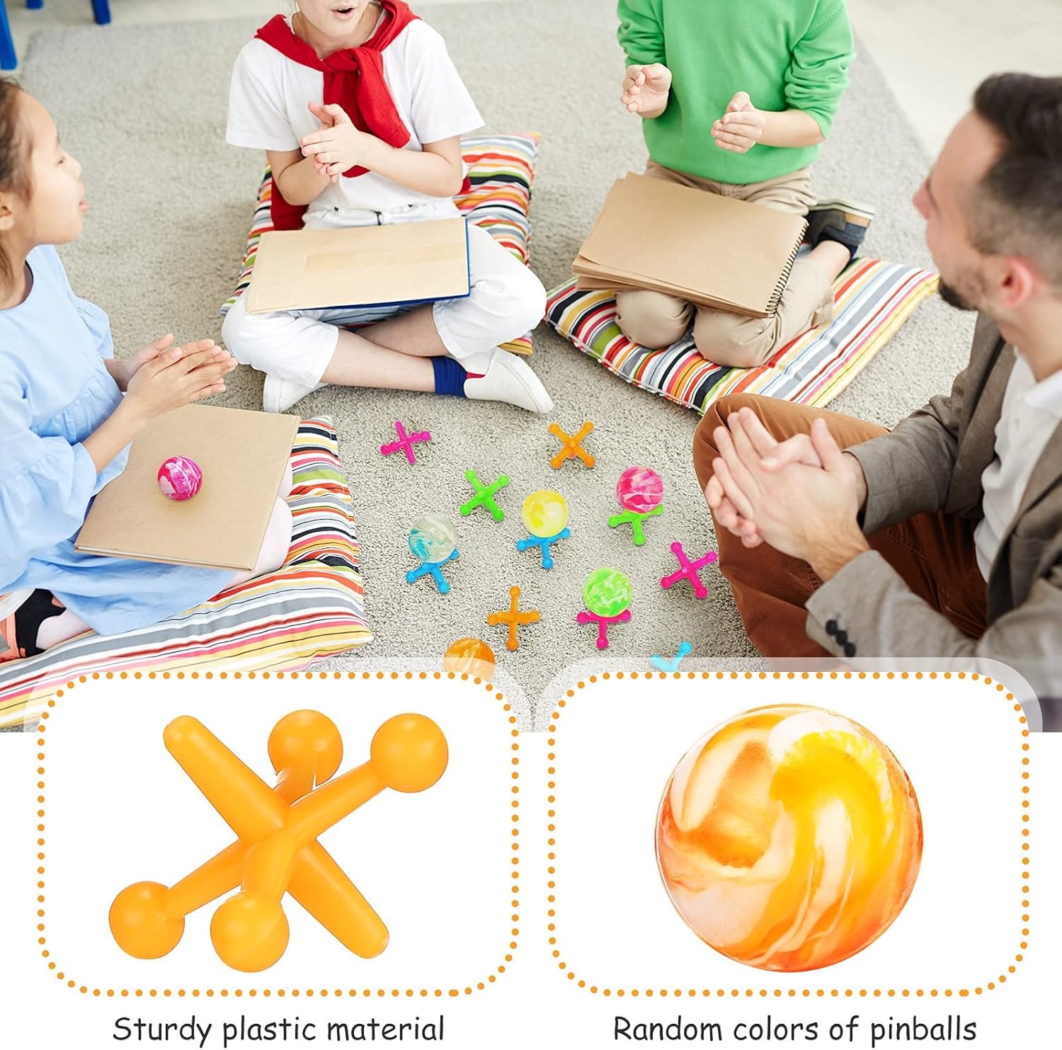 4 Sets Jacks Game with Marbleized Balls Each Set with 12 Plastic Jacks ...