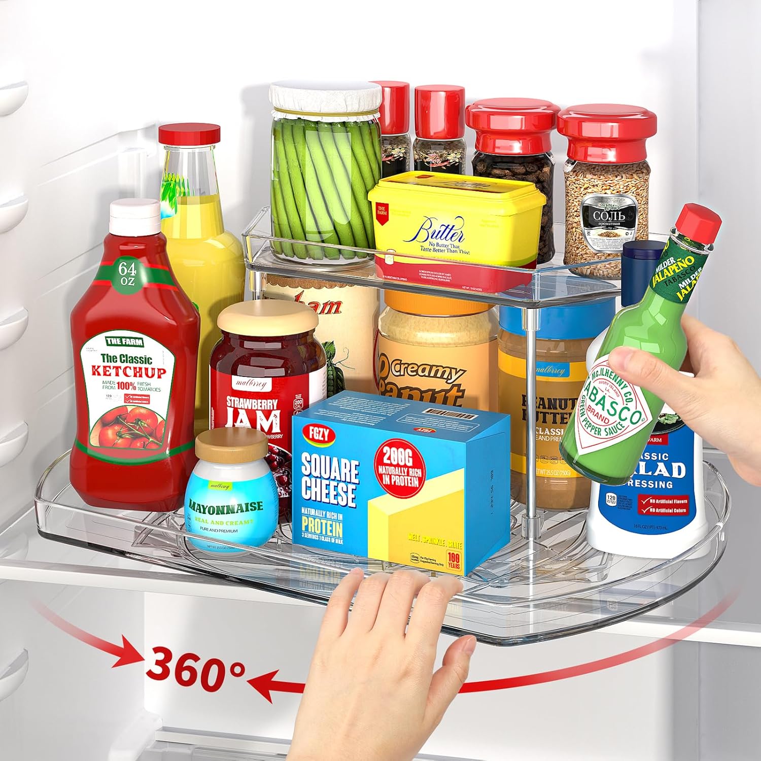 Amazon.com - 2 Tier Rectangle Lazy Susan for Refrigerator, 360° Rotate ...