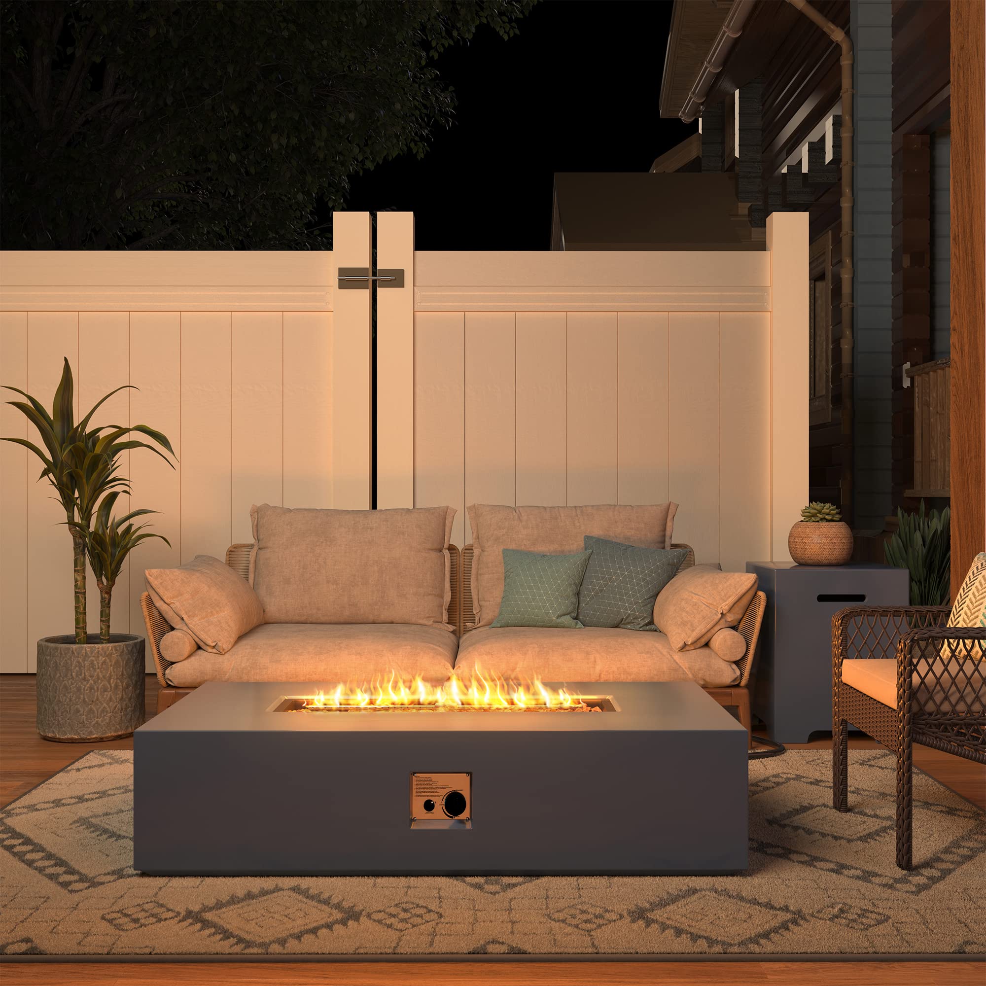 UPHA 56 Inch Outdoor Propane Fire Pit Table, 50,000 BTU Iron ...