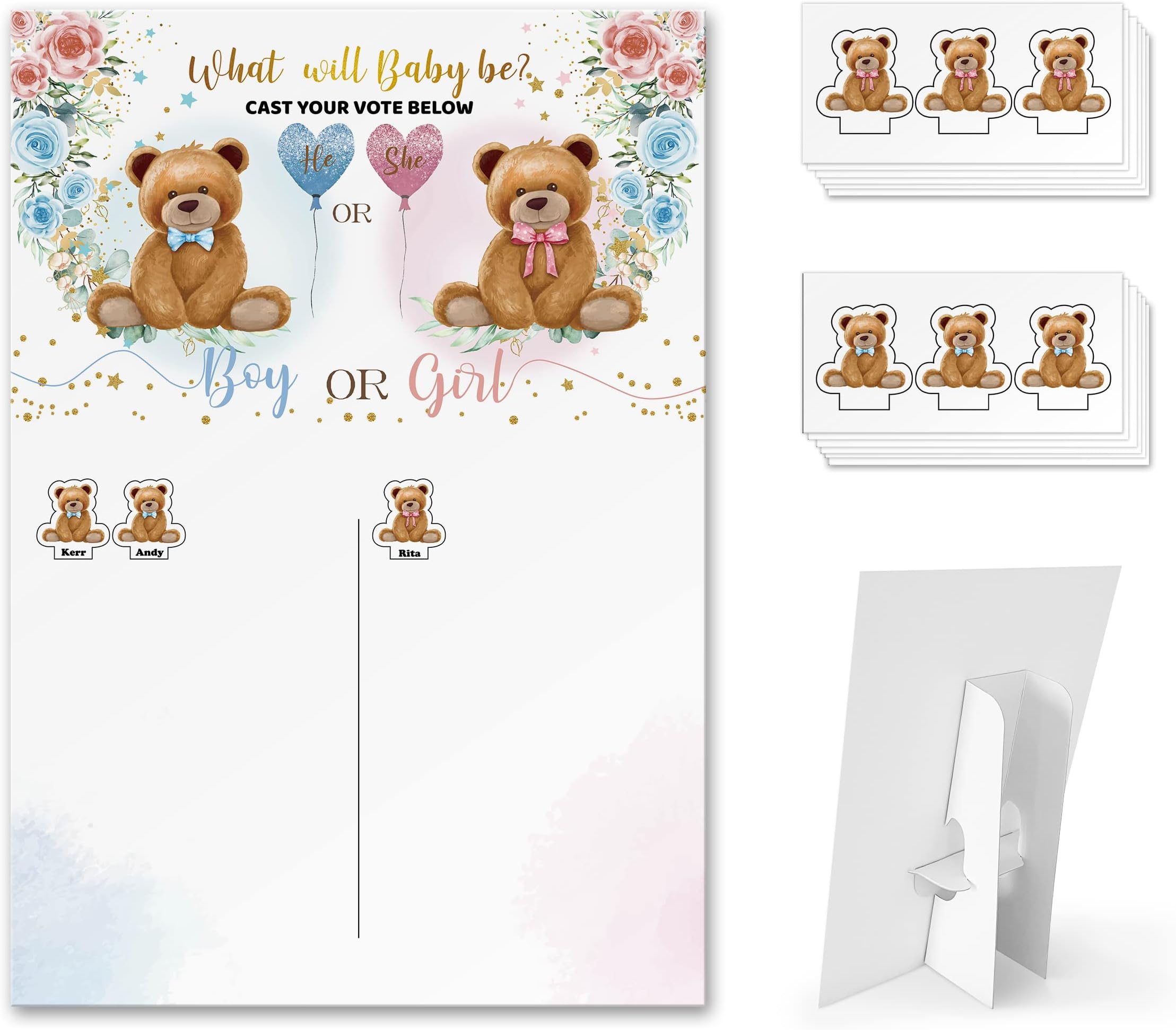 Amazon.com: Bear Reveal Games Voting Board with Stand, 60 Bear BOY and ...