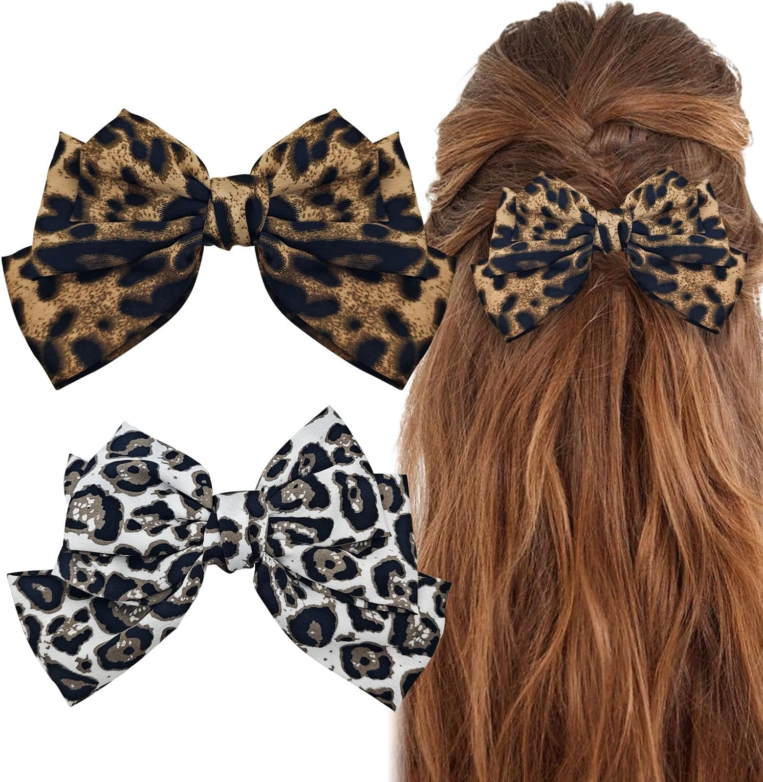 Amazon.com : 4Pcs Leopard Hair Bow Clips Girls Women Cheetah Print ...