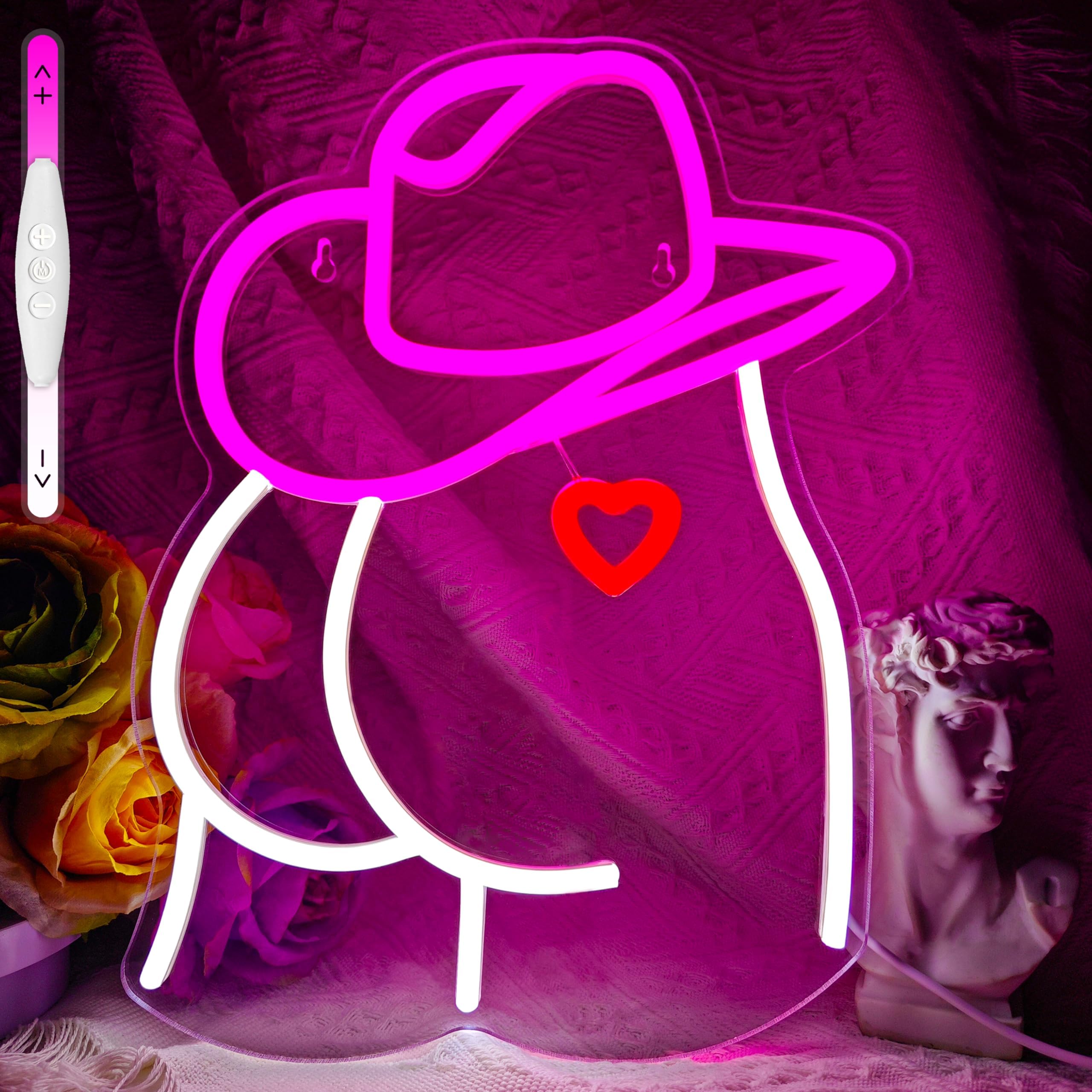Amazon.com : Bonuci Cowgirl Hat Neon Sign Cowboy Hat LED Sign Preppy ...